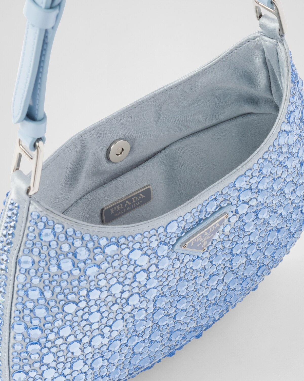 Light Blue Prada Cleo Satin Bag With Crystals | PRADA