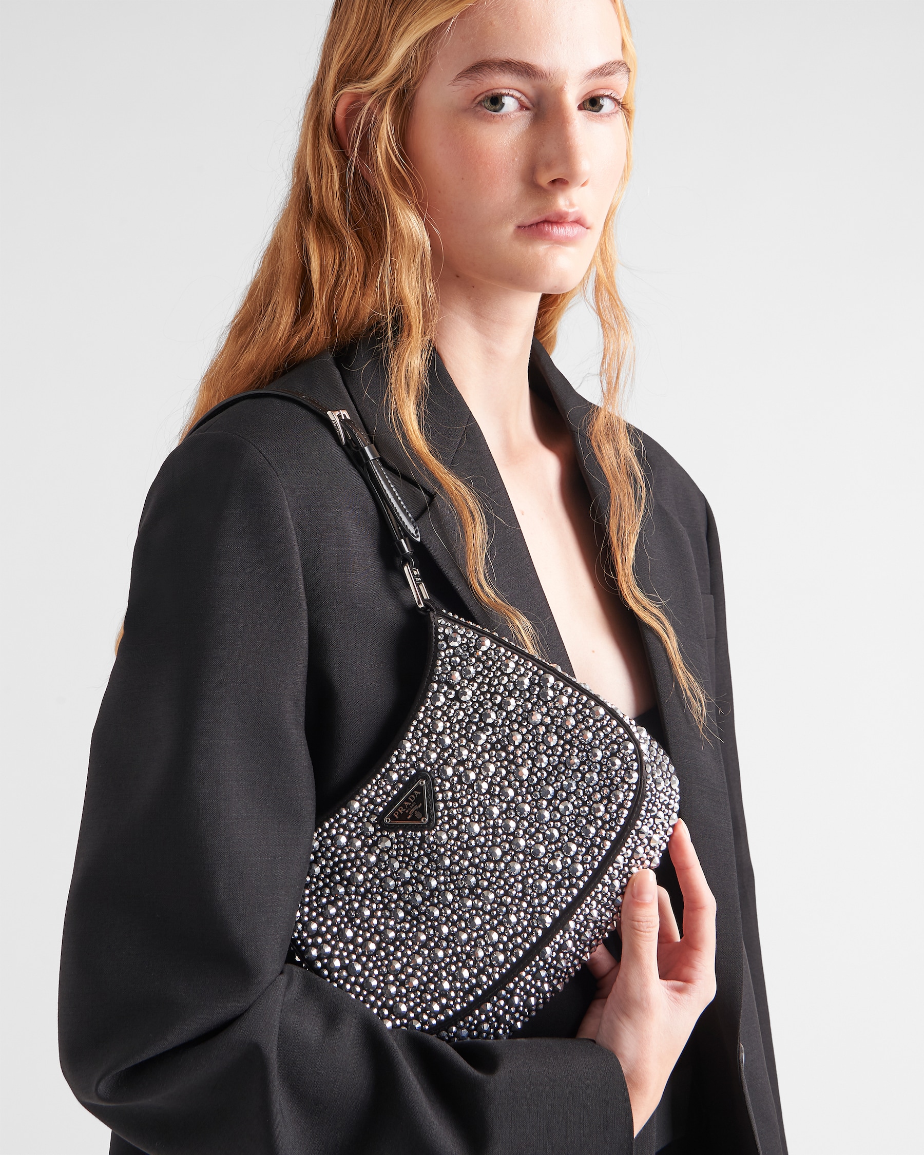 Metal Prada Cleo Satin Bag With Crystals | PRADA