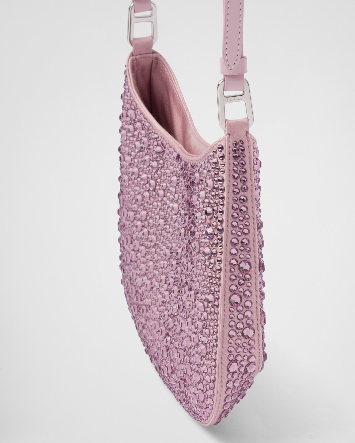 Alabaster Pink Prada Cleo Satin Bag With Crystals | PRADA