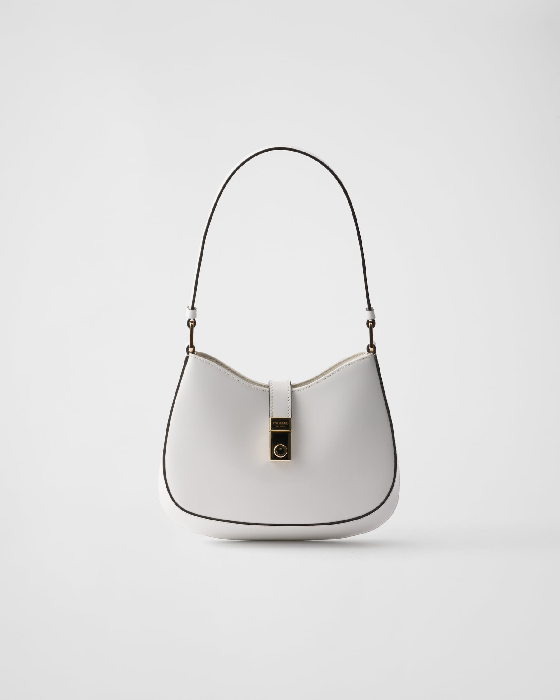 White Prada Cleo Brushed Leather Shoulder Bag With Clasp Closure | PRADA