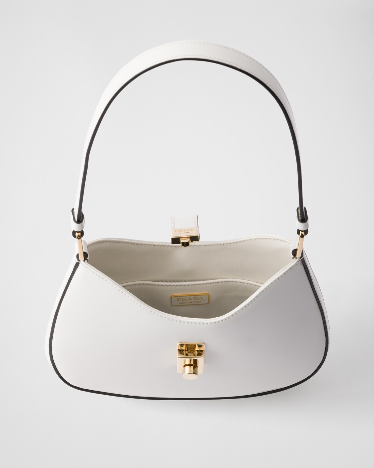 White Prada Cleo Brushed Leather Shoulder Bag With Clasp Closure | PRADA