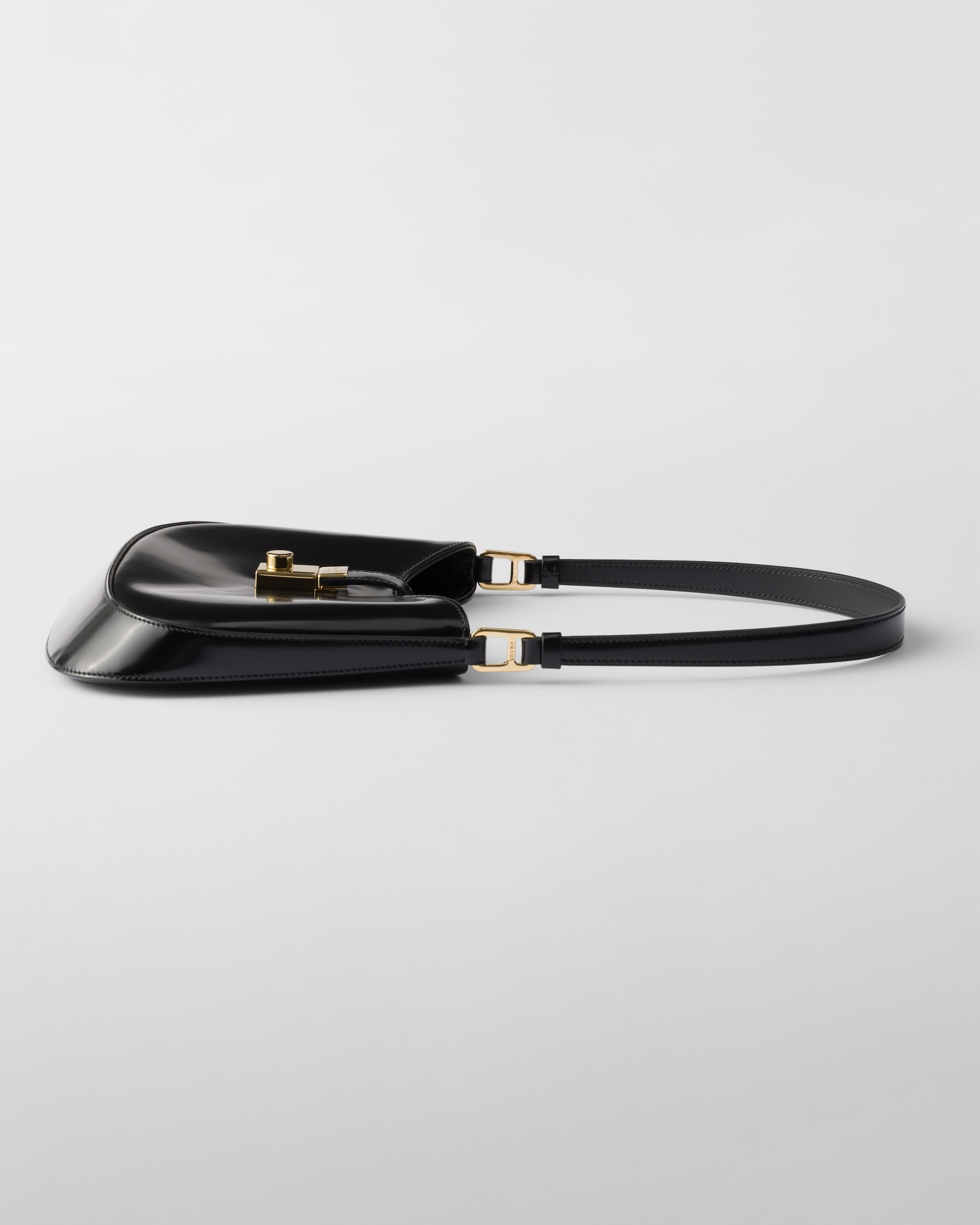 Black Prada Cleo Brushed Leather Shoulder Bag With Clasp Closure | PRADA