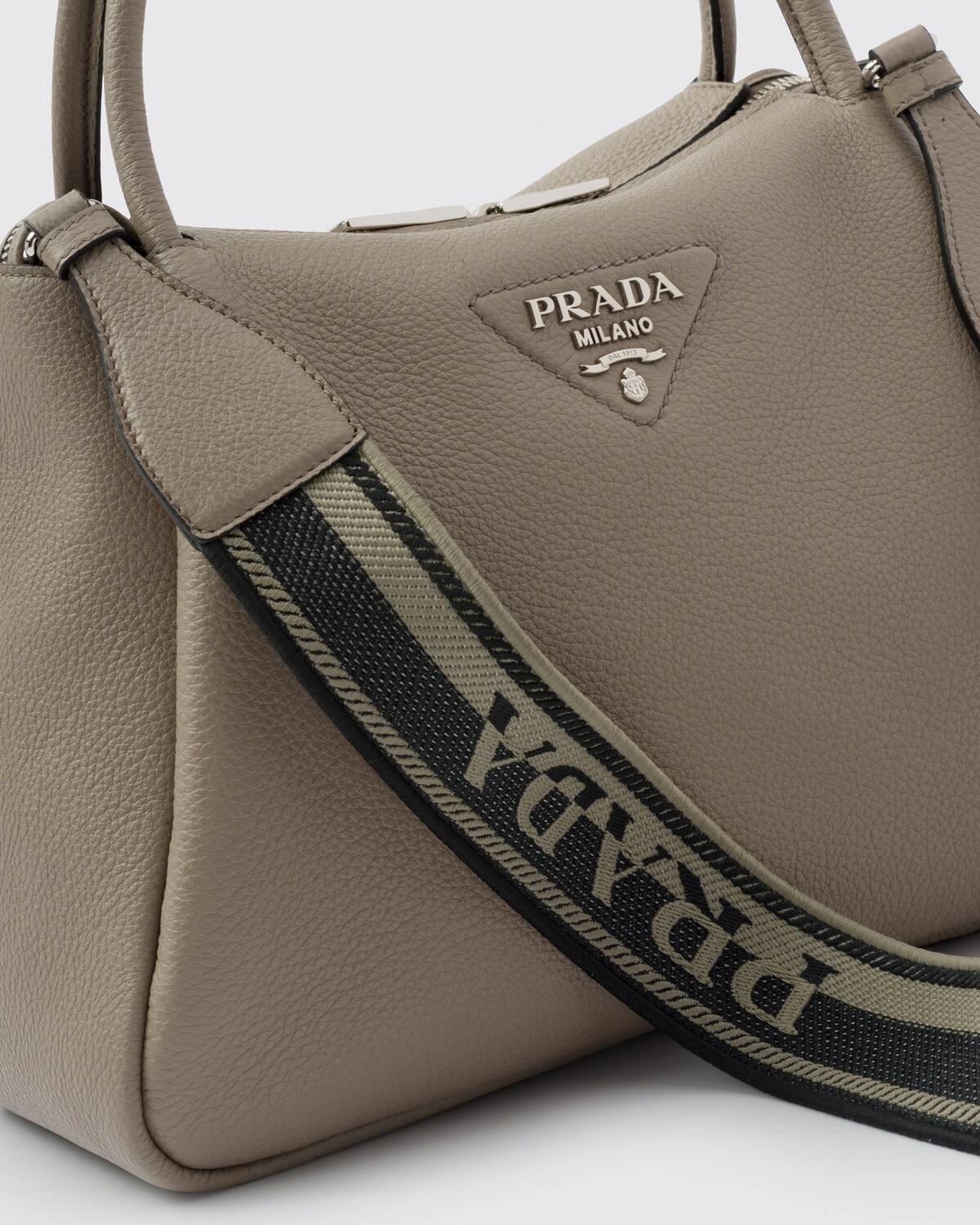 Clay Grey Large Leather Handbag | PRADA