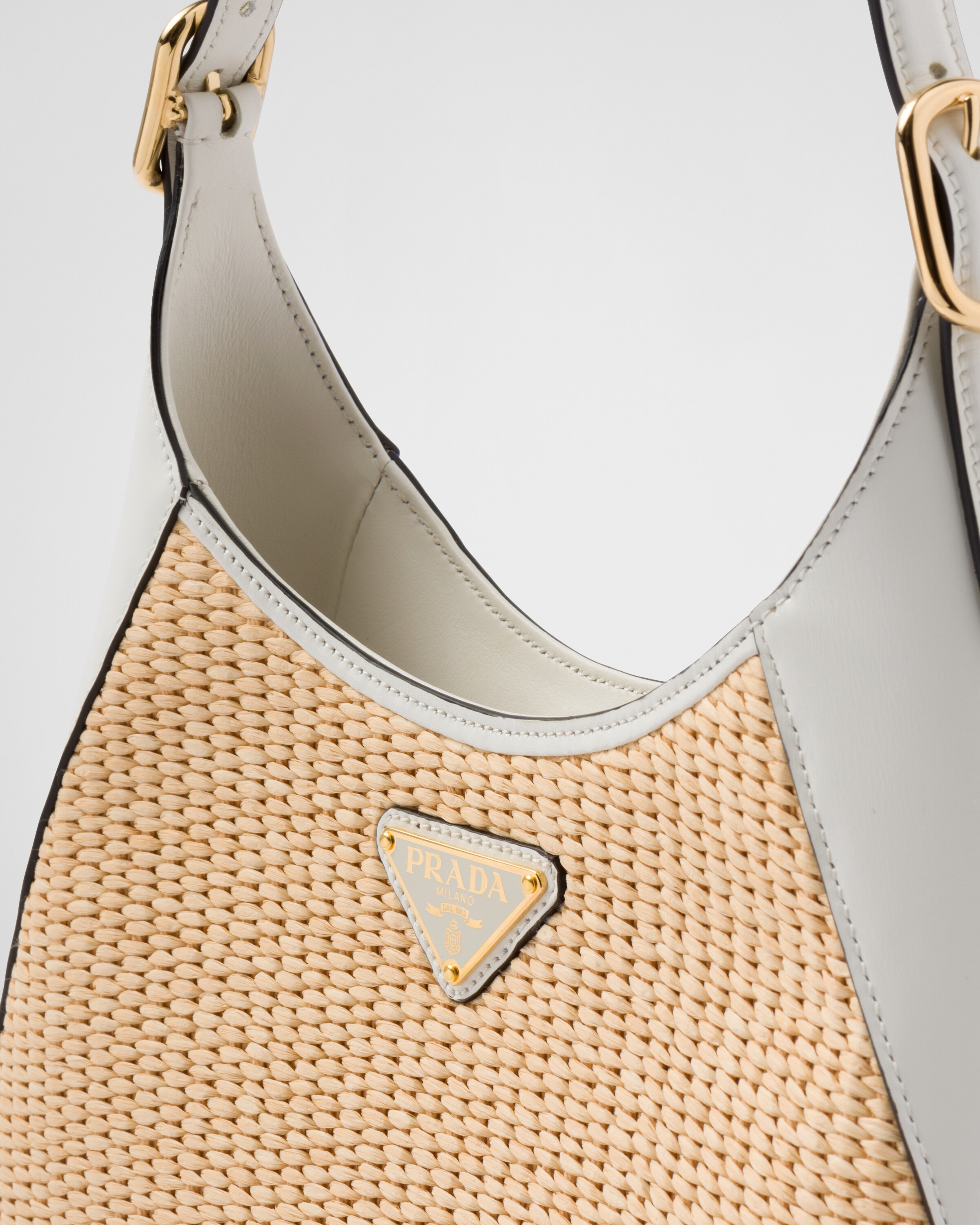 Tan/white Fabric And Leather Shoulder Bag | PRADA