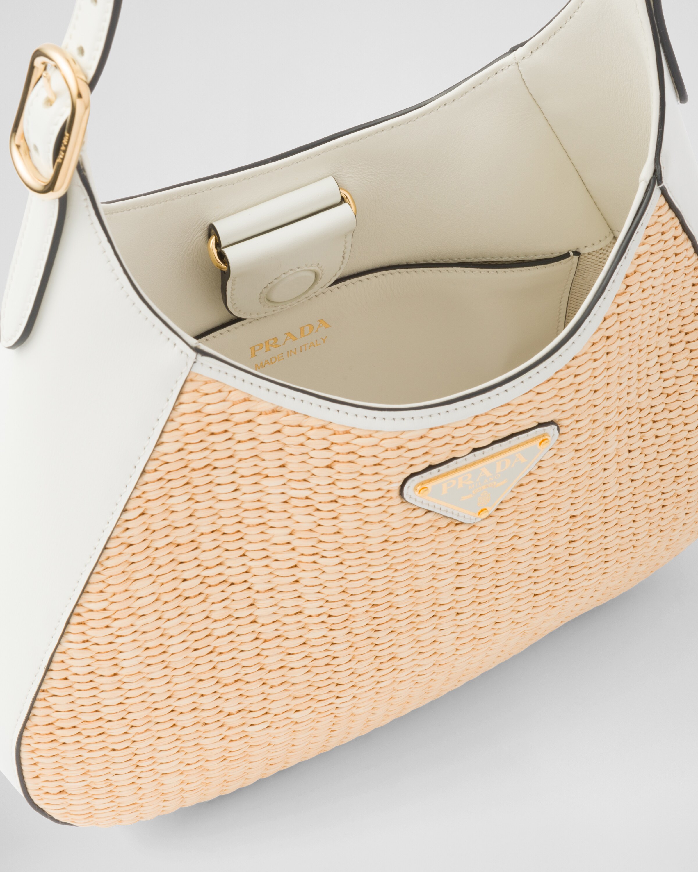 Tan/white Fabric And Leather Shoulder Bag | PRADA