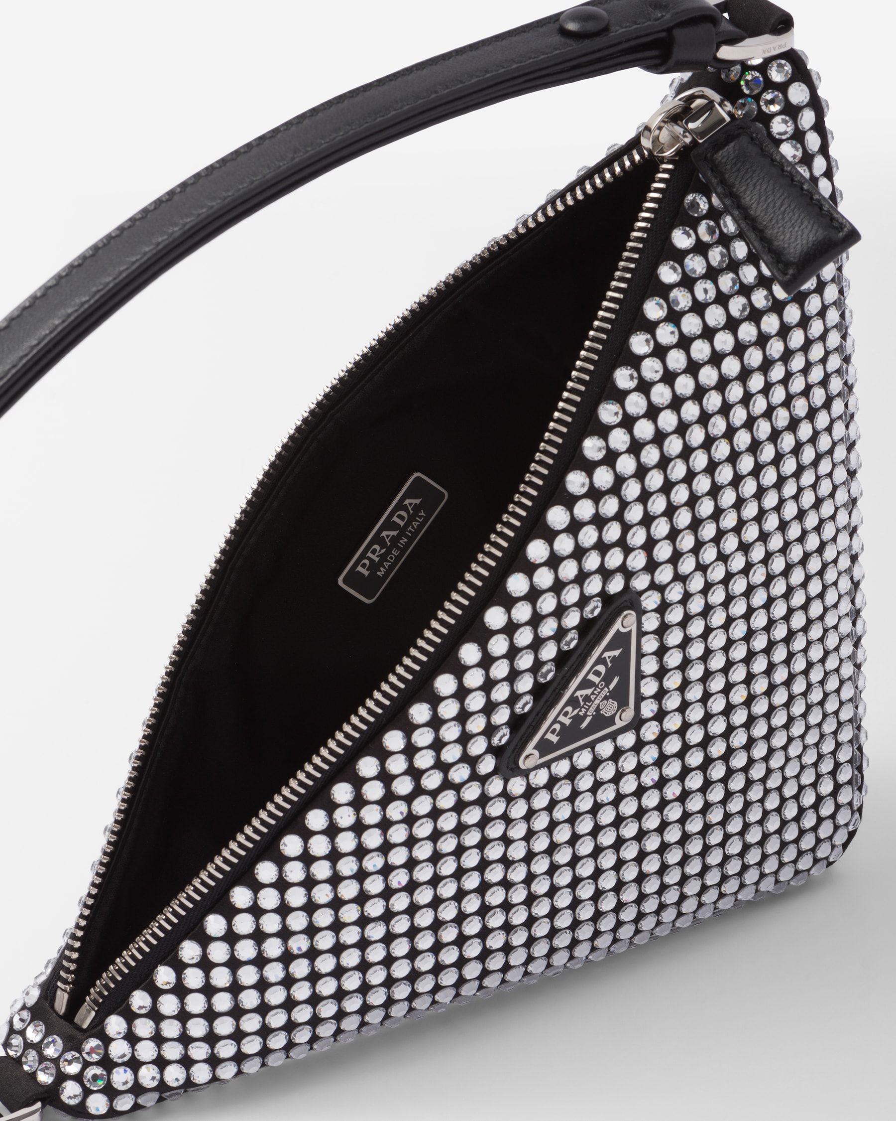 Crystal Prada Triangle Satin Mini Bag With Crystals | PRADA