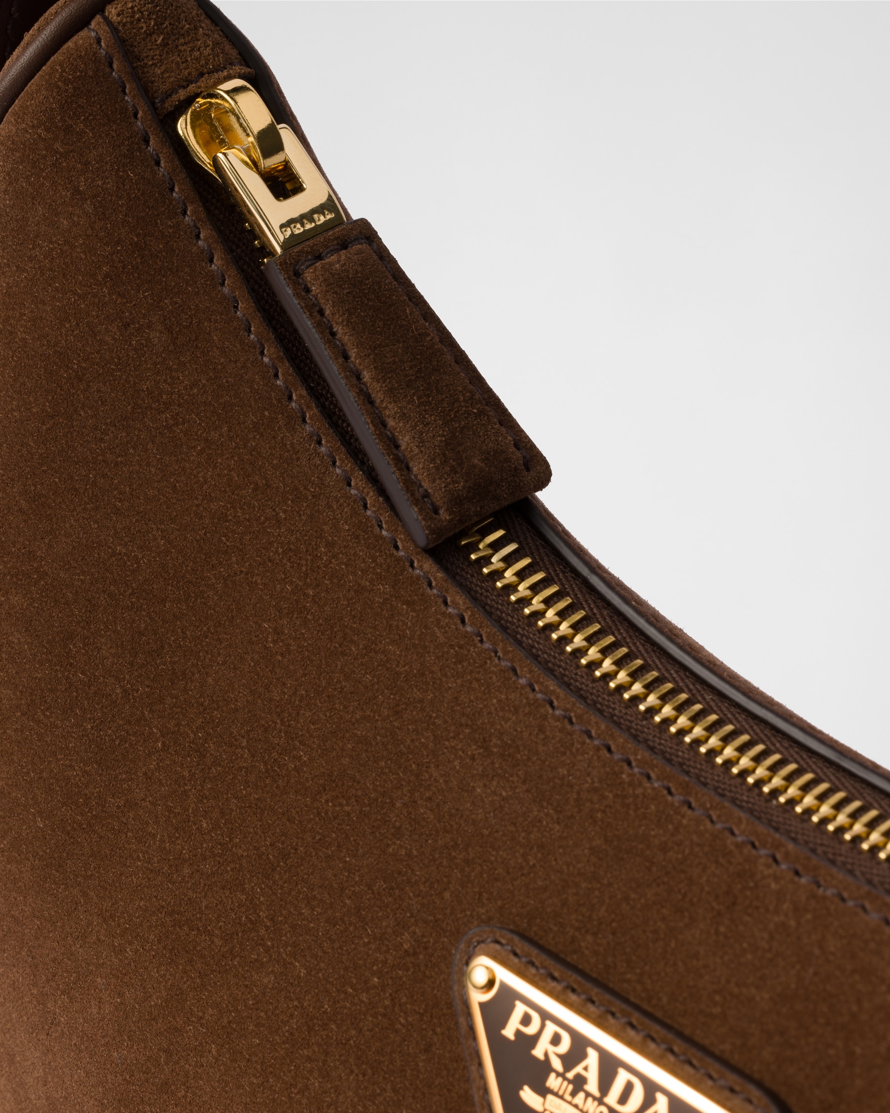 Cocoa Brown Prada Arqué Suede Shoulder Bag | PRADA
