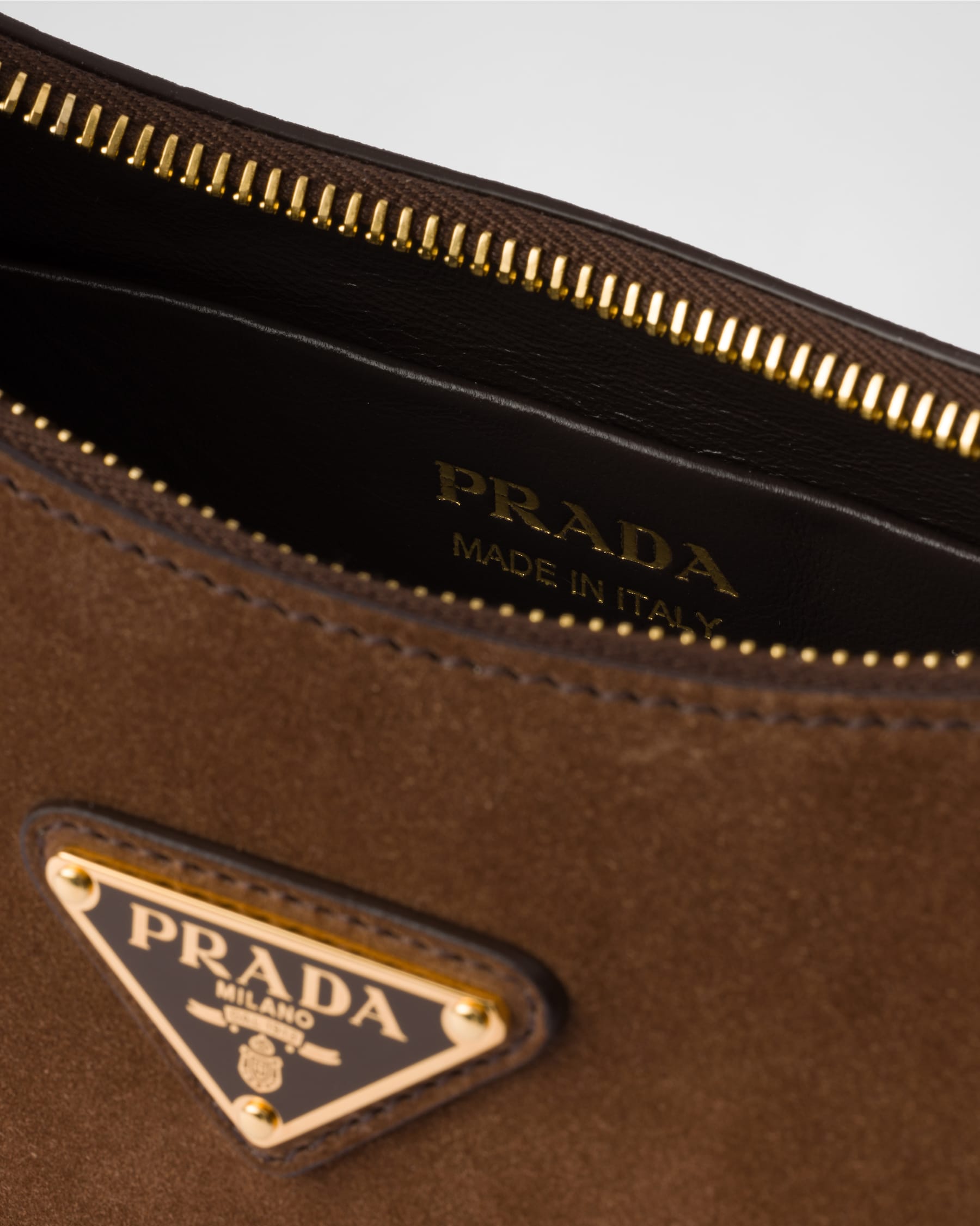 Cocoa Brown Prada Arqué Suede Shoulder Bag | PRADA