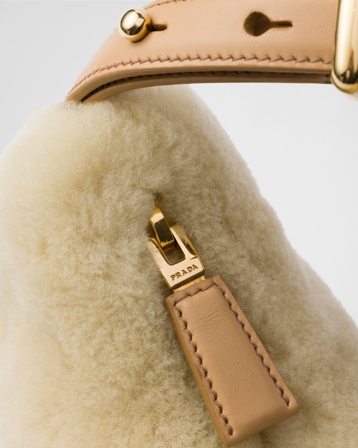 ÉCru/noisette Prada Arqué Shearling And Leather Shoulder Bag | PRADA