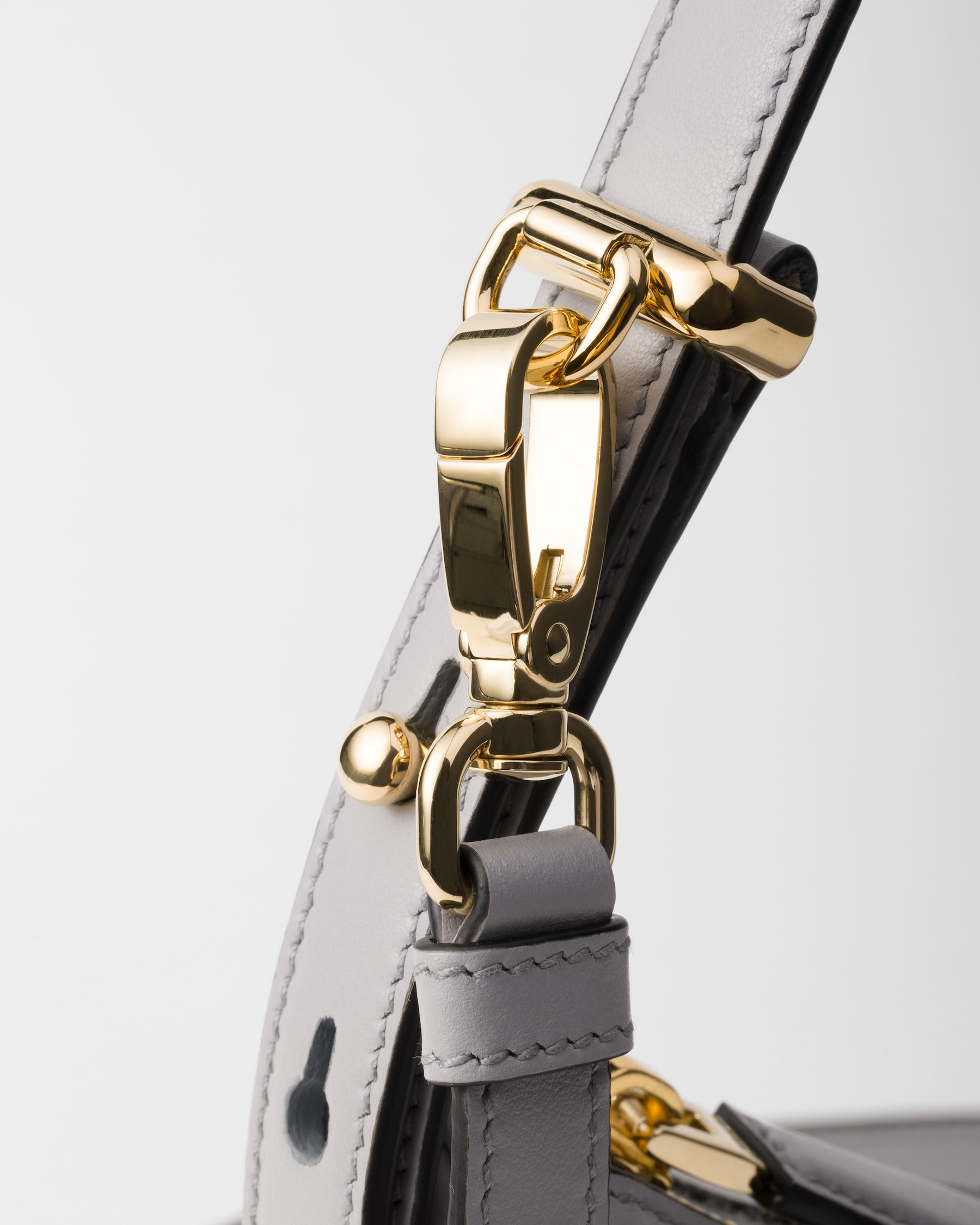 Granite Gray Prada Arqué Leather Shoulder Bag | PRADA