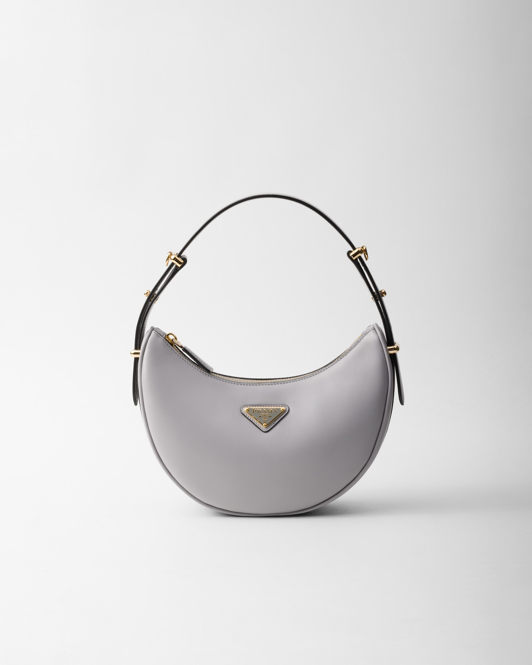 Granite Gray Prada Arqué Small Leather Shoulder Bag | PRADA