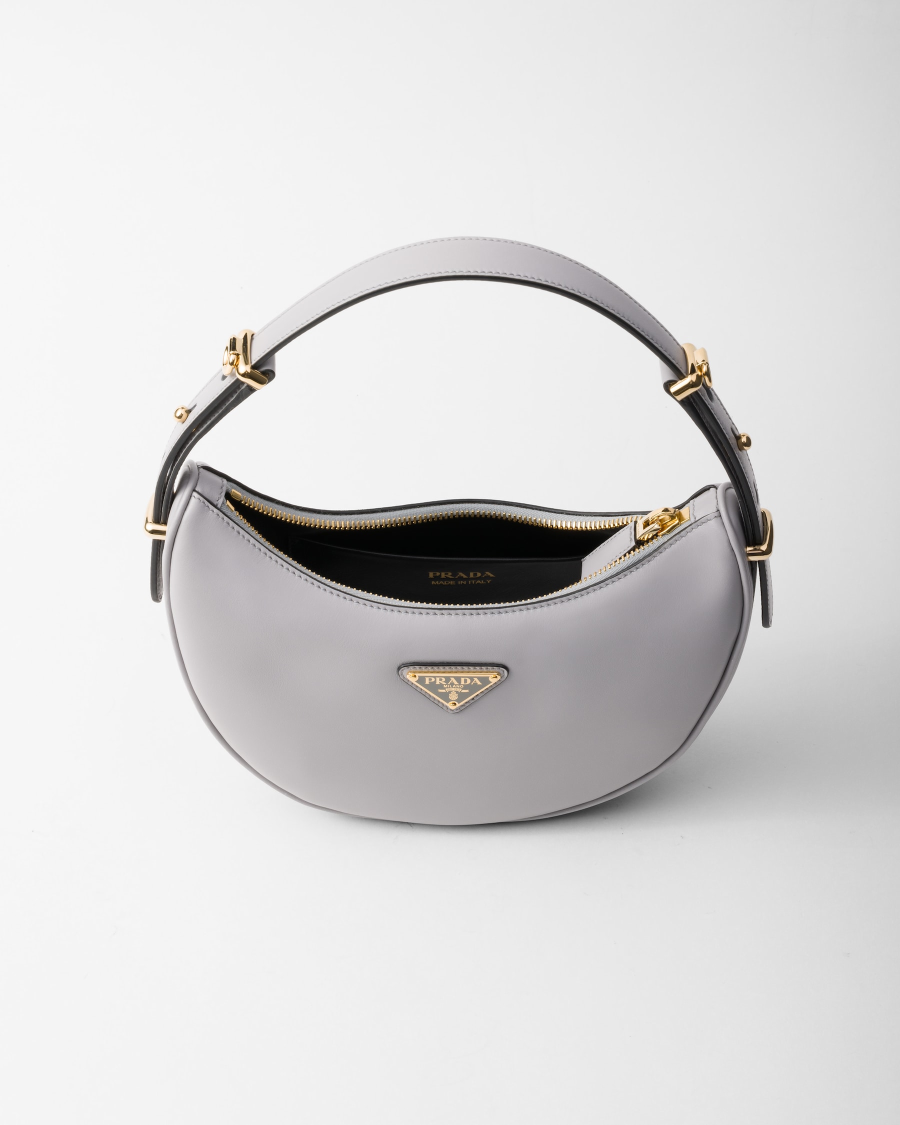 Granite Gray Prada Arqué Leather Shoulder Bag | PRADA