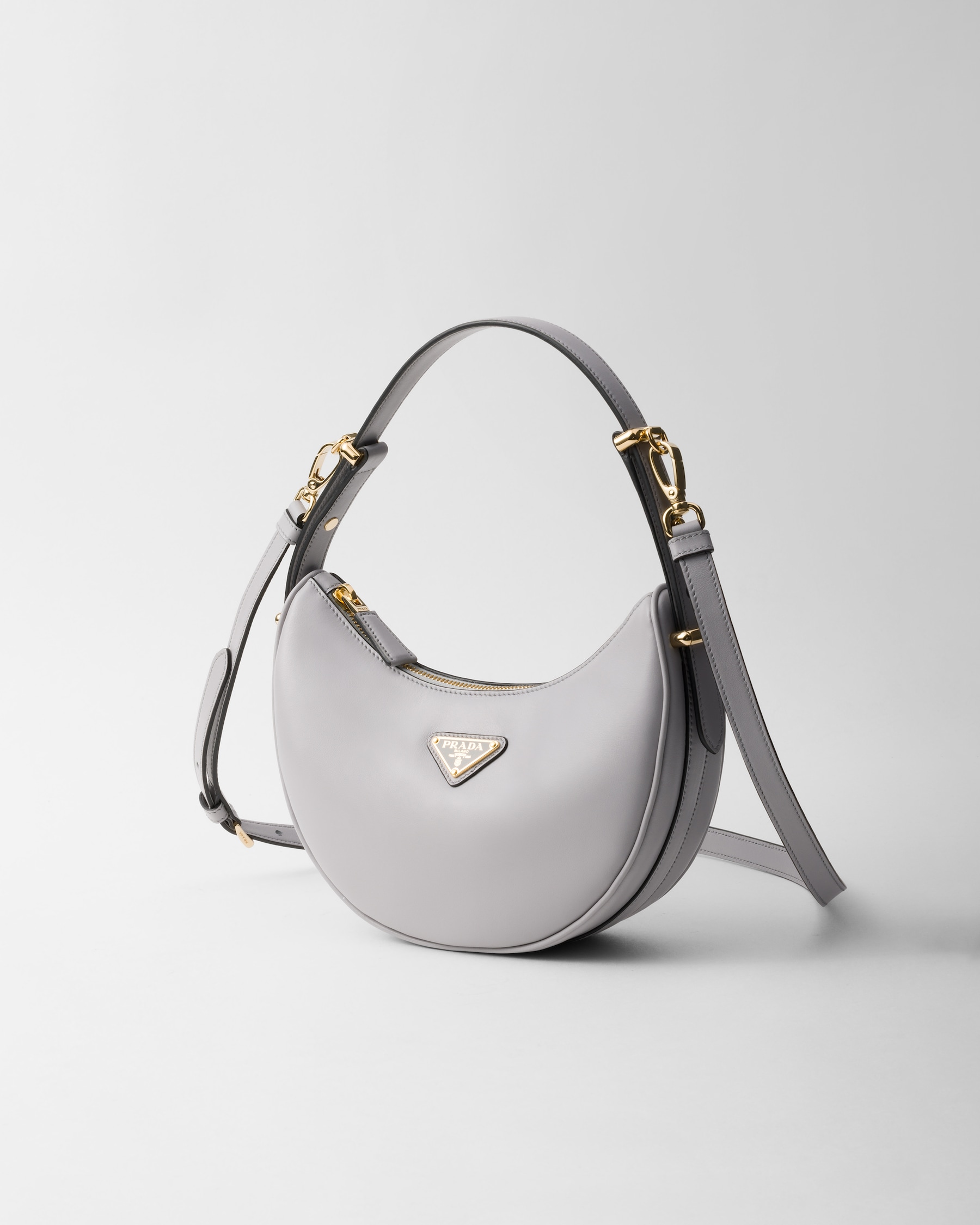 Granite Gray Prada Arqué Leather Shoulder Bag | PRADA