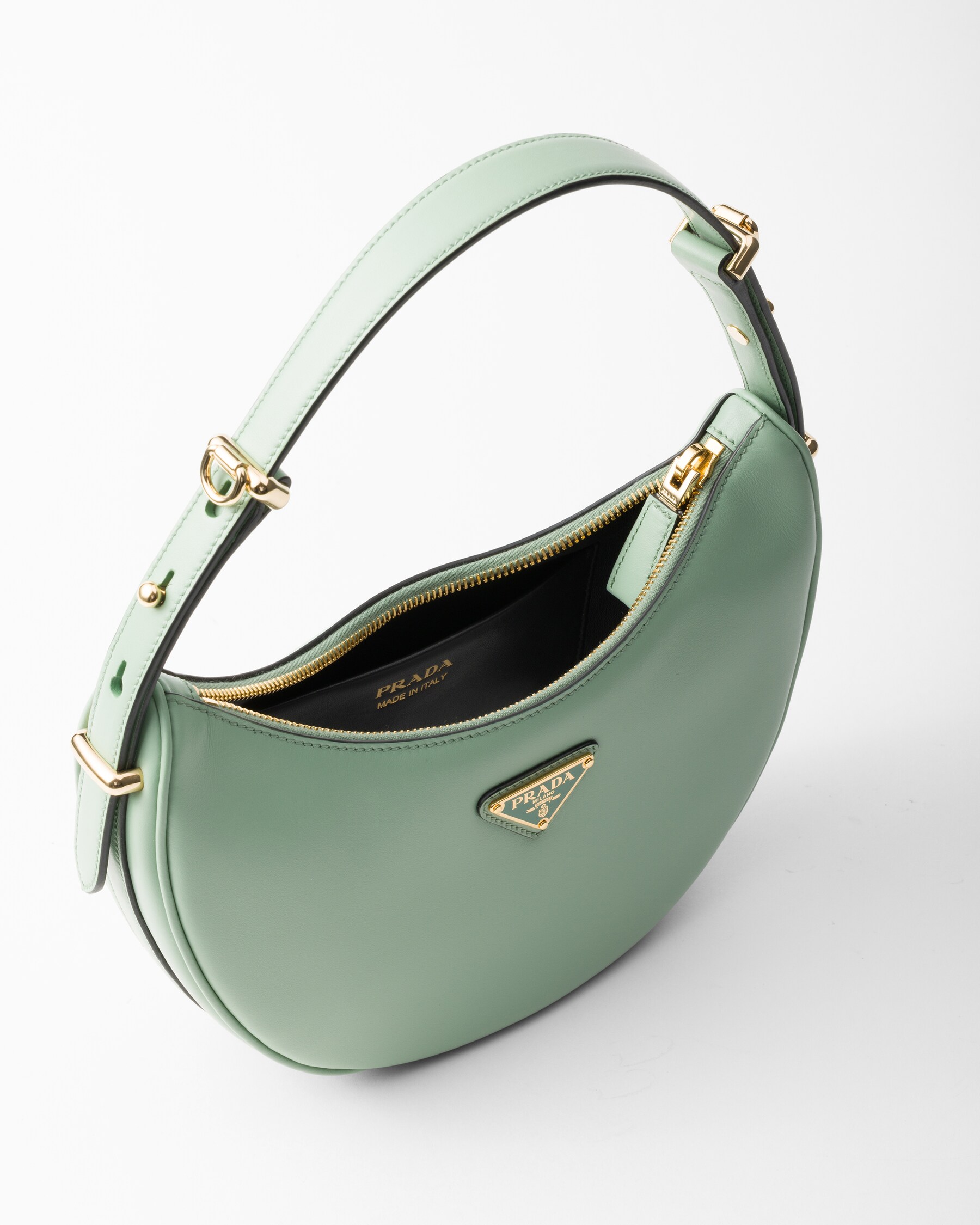 Aquamarine Prada Arqué Leather Shoulder Bag | PRADA