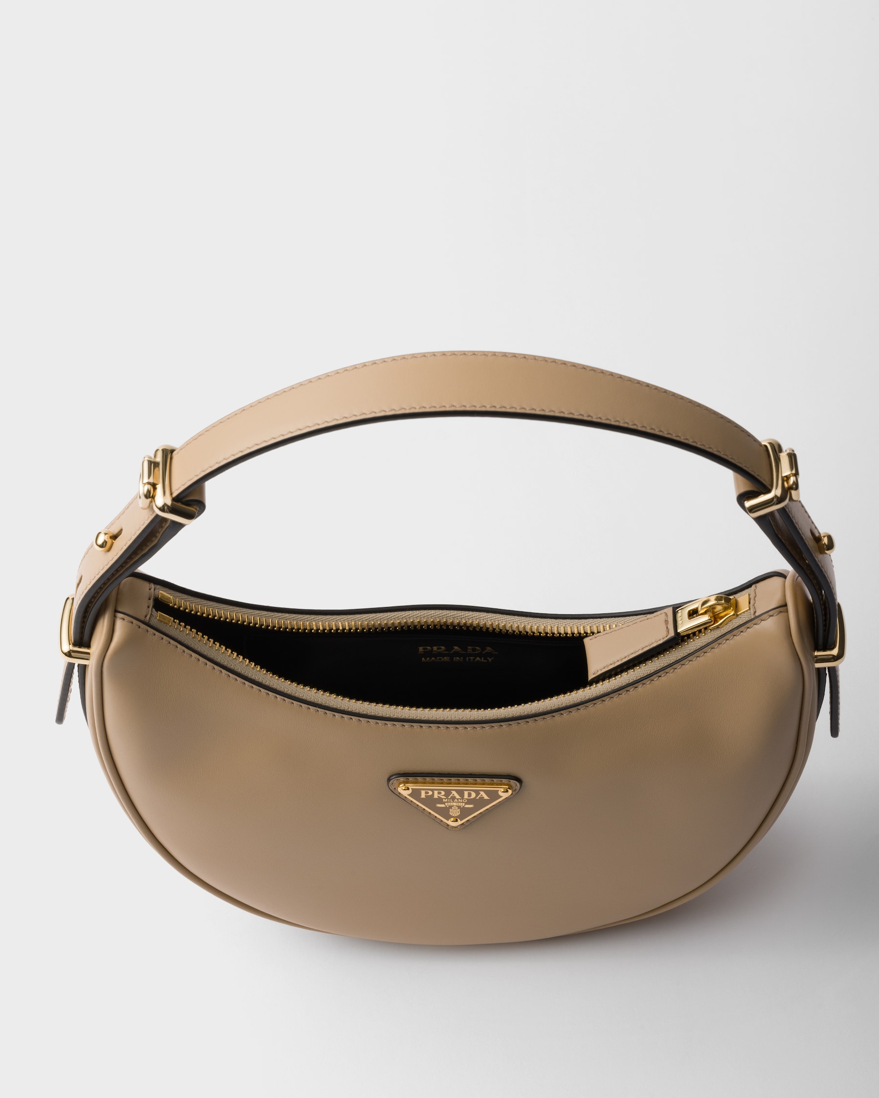 Sand Prada Arqué Small Leather Shoulder Bag | PRADA