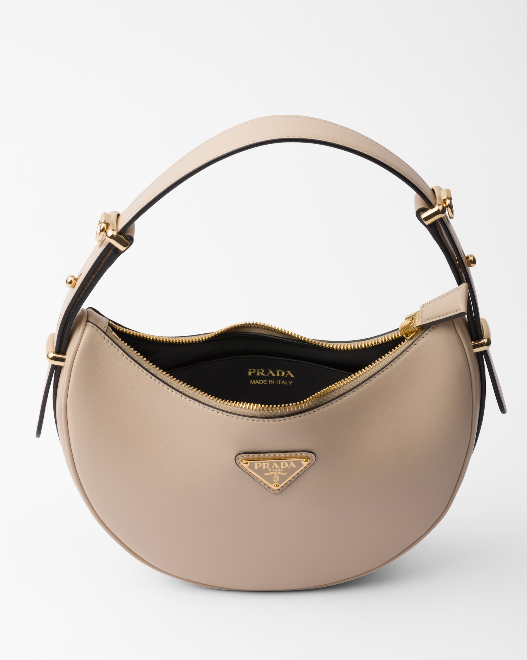 Travertine Prada Arqué Leather Shoulder Bag | PRADA