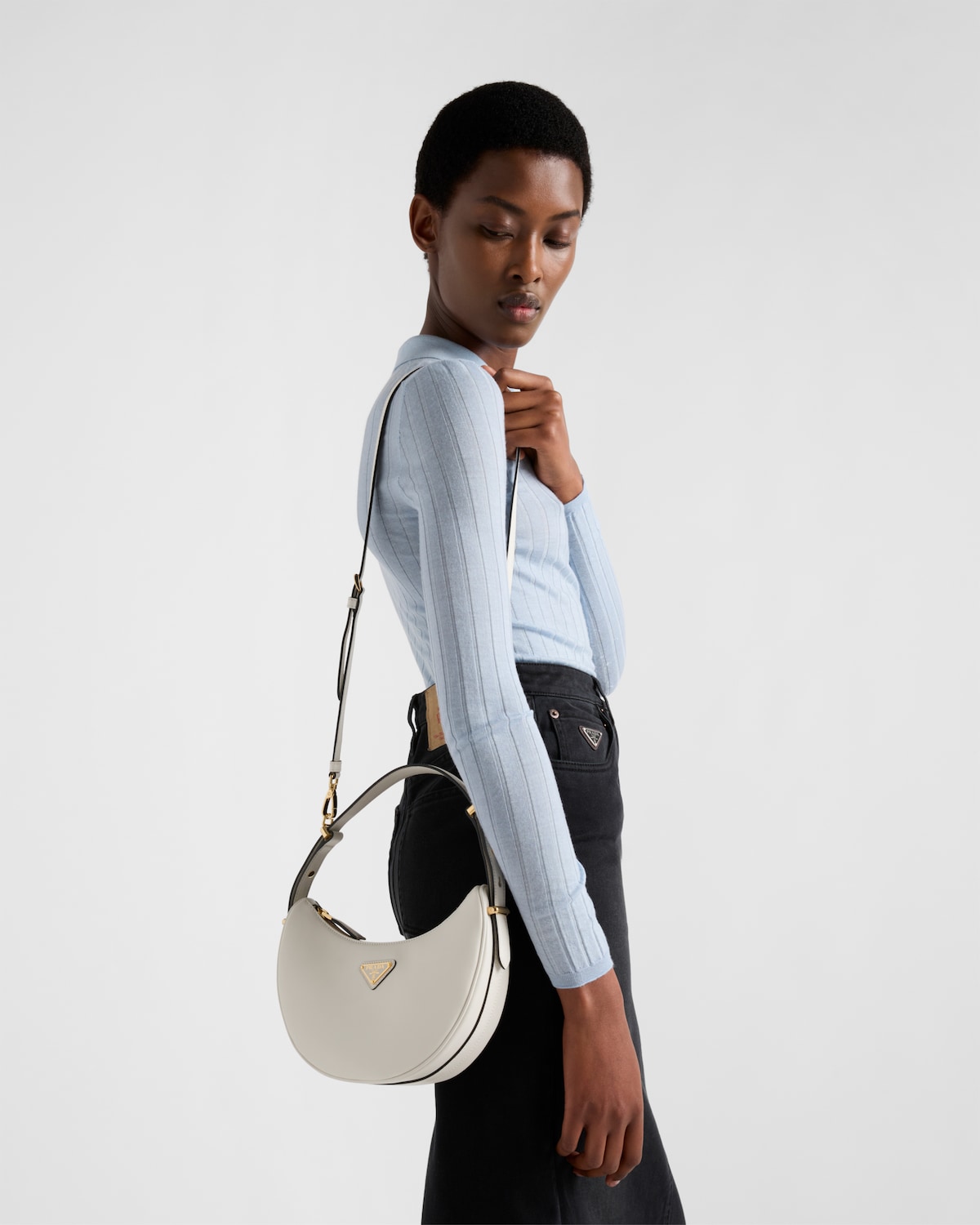 White Prada Arqué Leather Shoulder Bag | PRADA