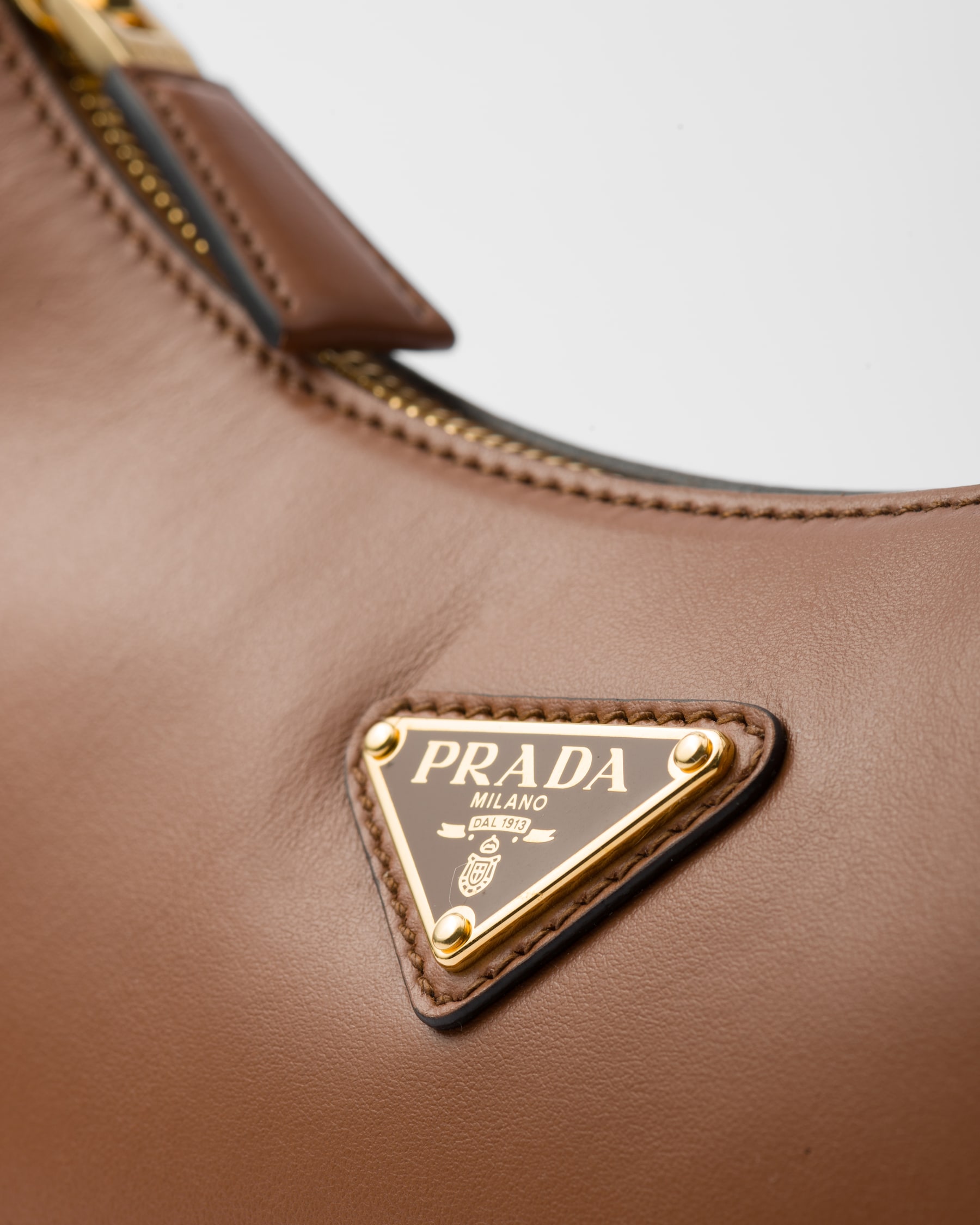 Cognac Prada Arqué Leather Shoulder Bag | PRADA