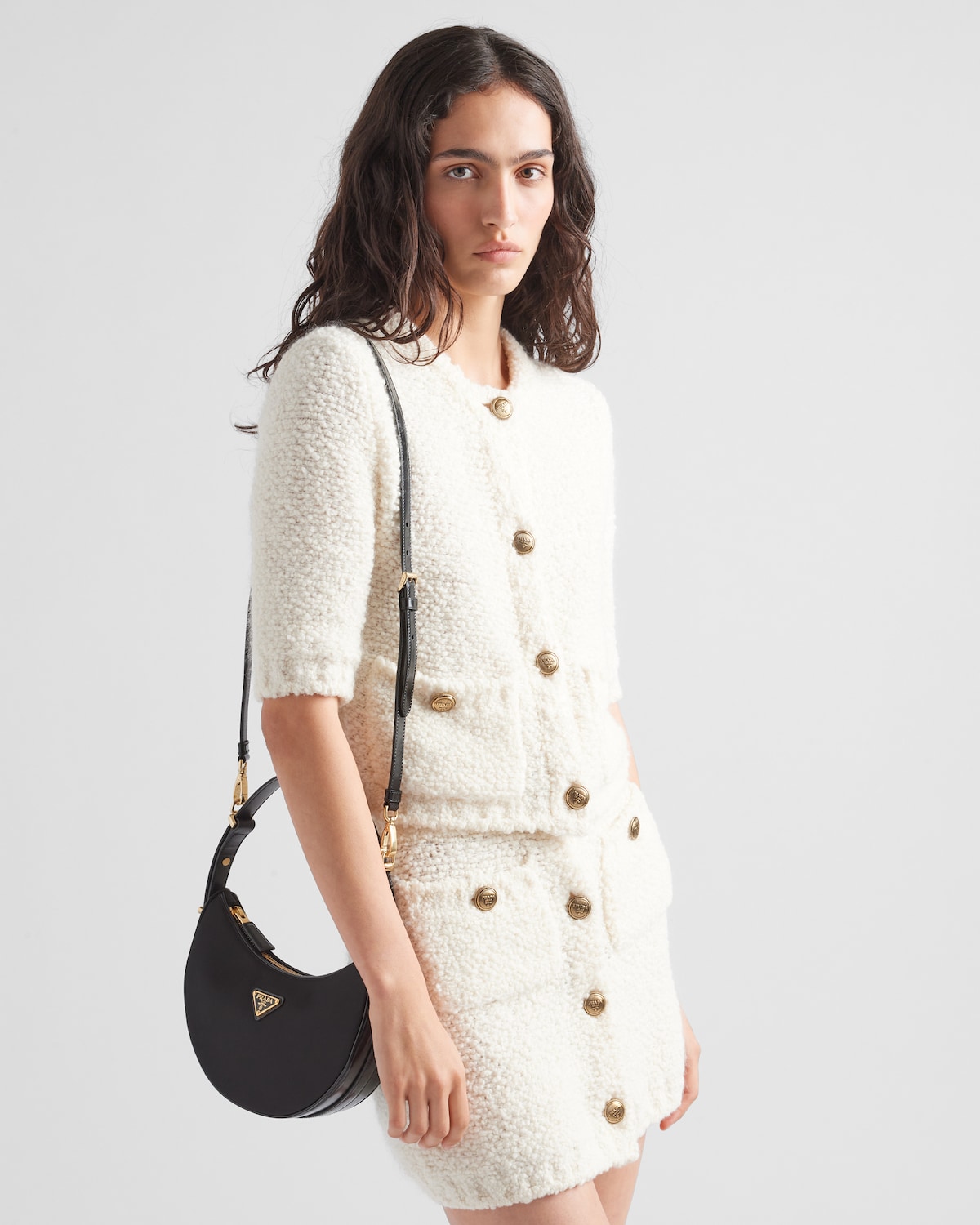 Black Prada Arqué Re-nylon And Brushed Leather Shoulder Bag | PRADA