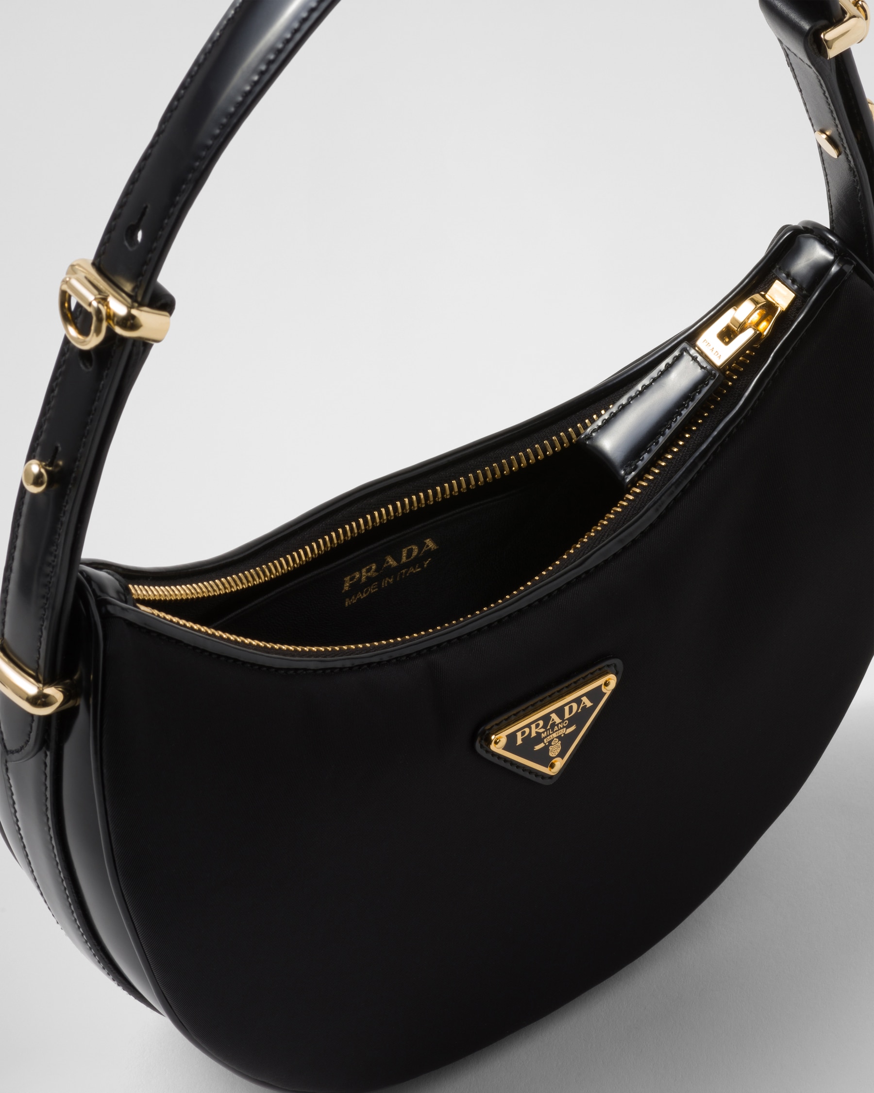 Black Prada Arqué Re-nylon And Brushed Leather Shoulder Bag | PRADA