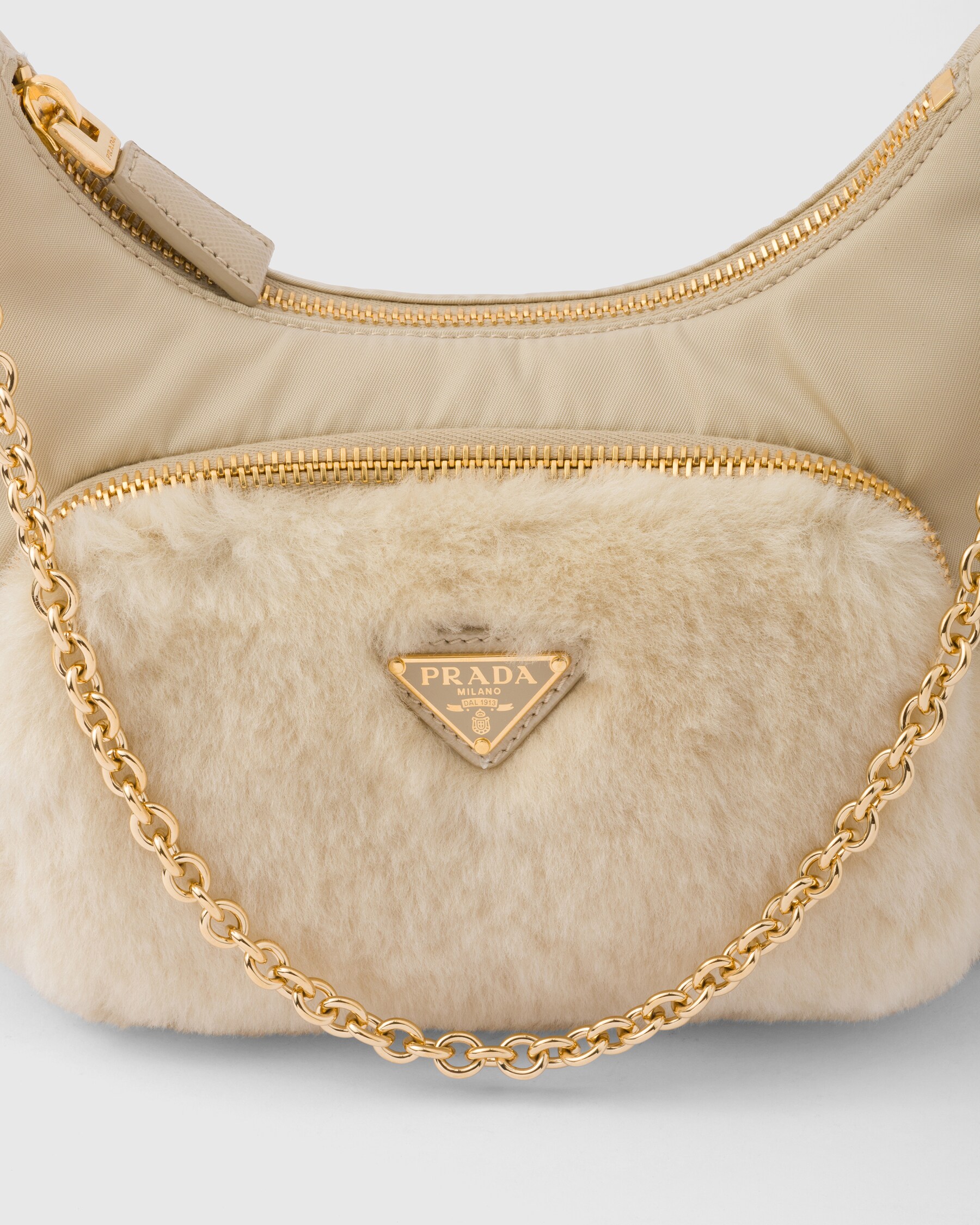 Desert Beige Re-nylon And Shearling Mini-bag | PRADA