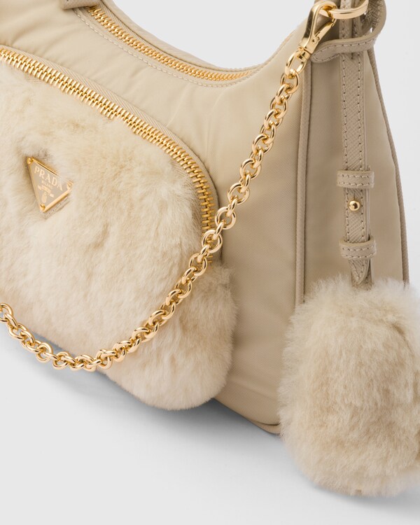 Desert Beige Re-nylon And Shearling Mini-bag | PRADA