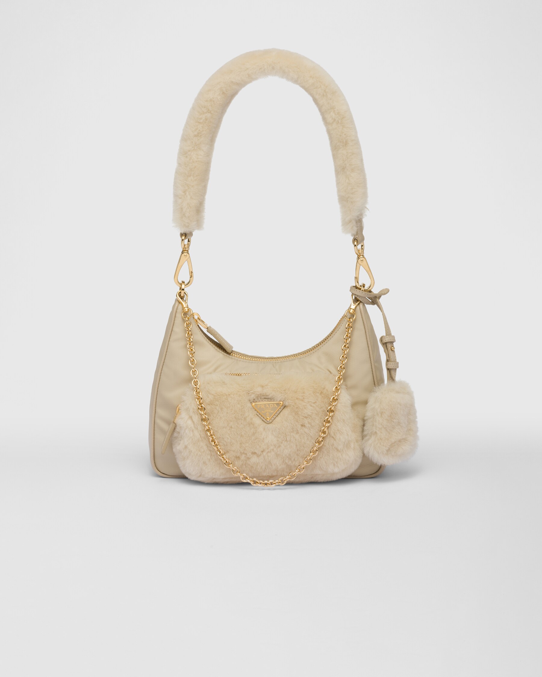 Desert Beige Re-nylon And Shearling Mini-bag | PRADA