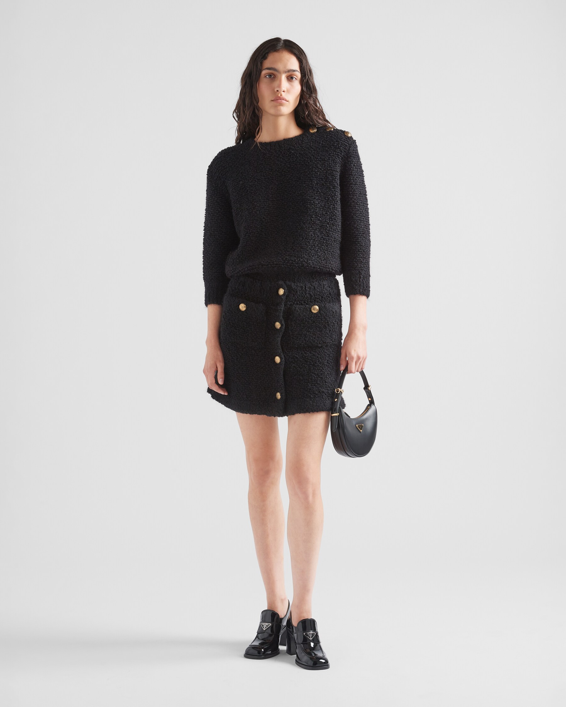 Black Prada Arqué Leather Mini Shoulder Bag | PRADA