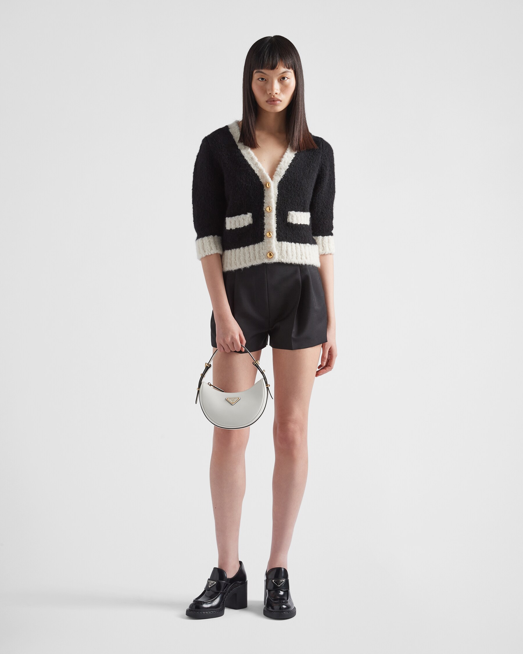 White Prada Arqué Leather Mini Shoulder Bag | PRADA