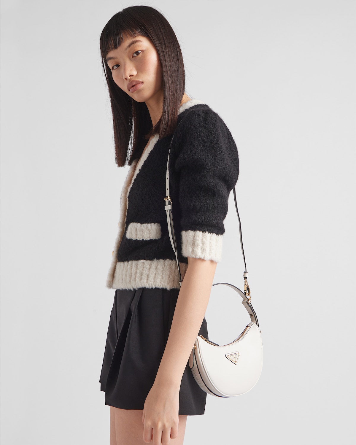 White Prada Arqué Leather Mini Shoulder Bag | PRADA