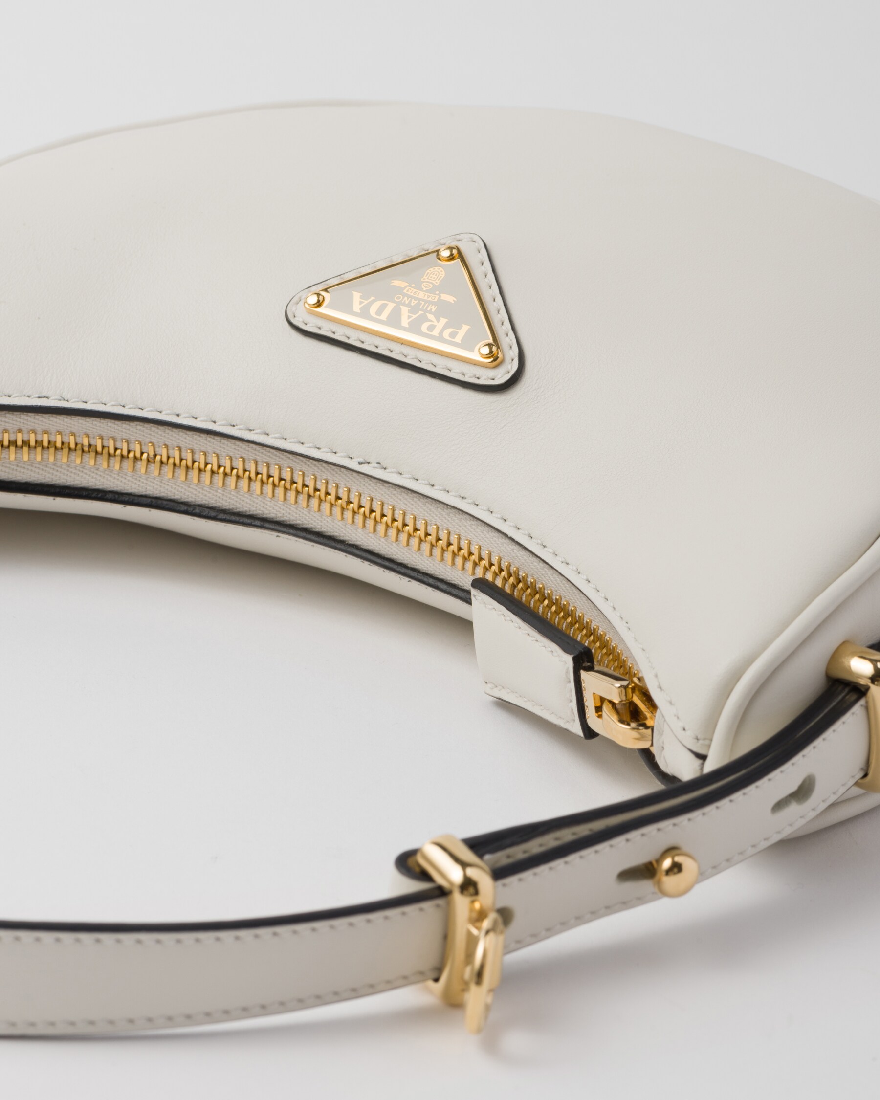 White Prada Arqué Leather Mini Shoulder Bag | PRADA