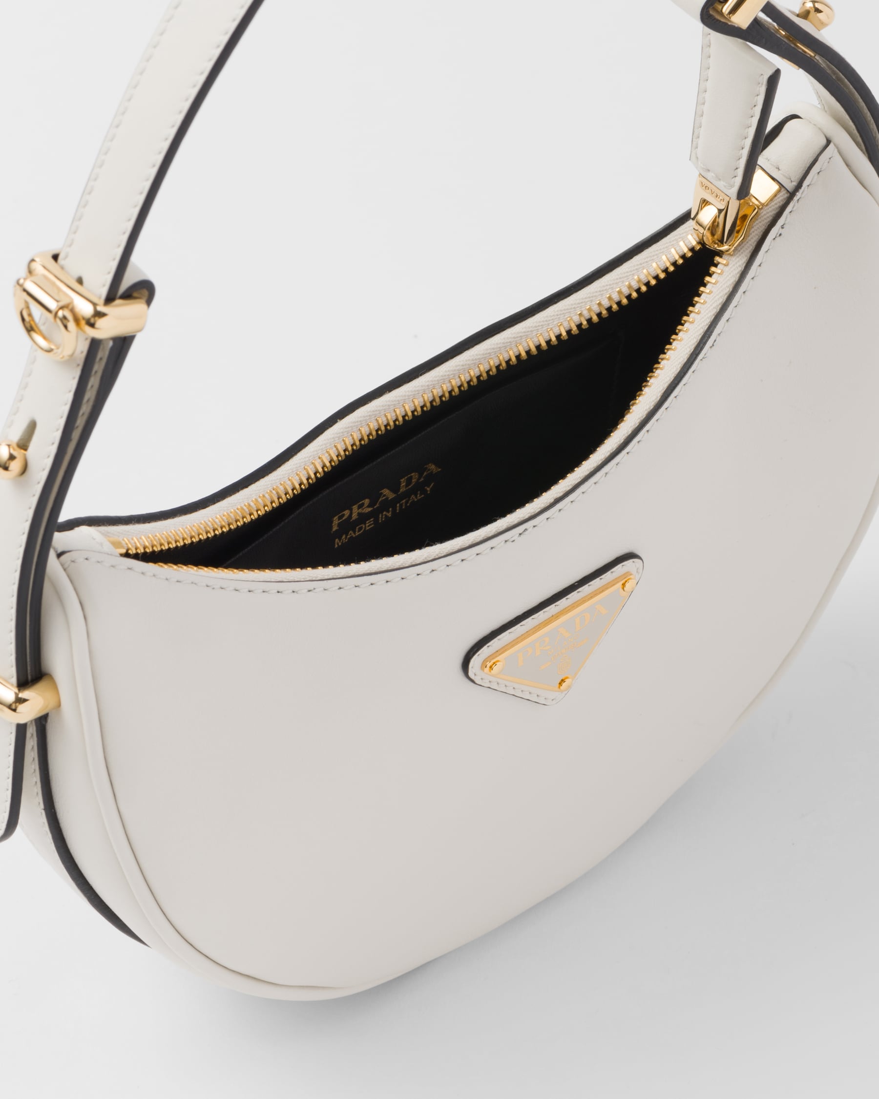 White Prada Arqué Leather Mini Shoulder Bag | PRADA