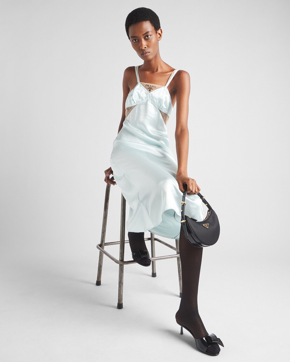 Black Prada Arqué Re-nylon And Brushed Leather Mini Shoulder Bag | PRADA