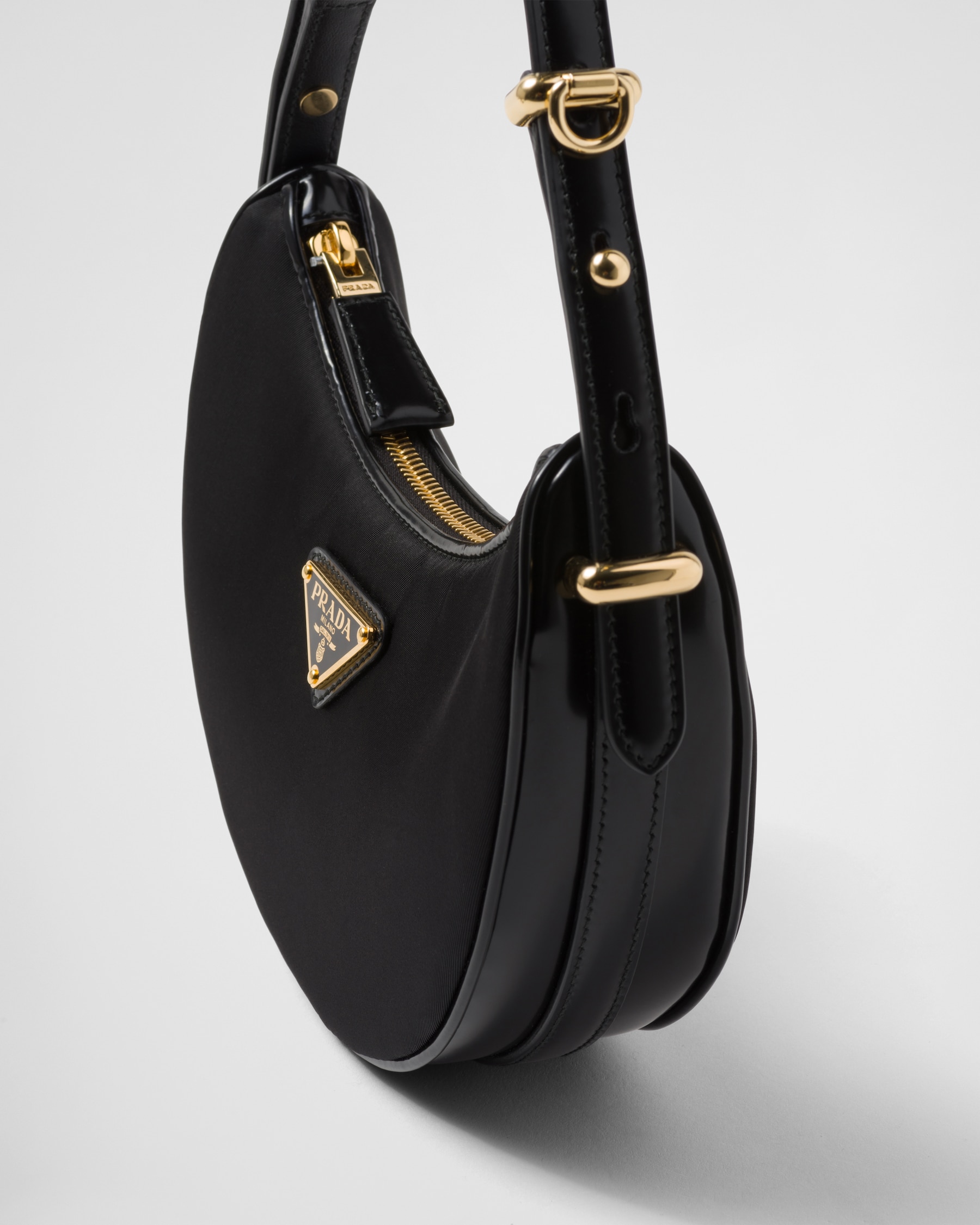 Black Prada Arqué Re-nylon And Brushed Leather Mini Shoulder Bag | PRADA