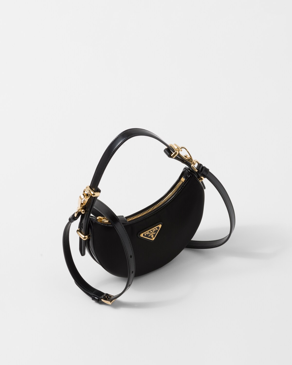 Black Prada Arqué Re-nylon And Brushed Leather Mini Shoulder Bag | PRADA