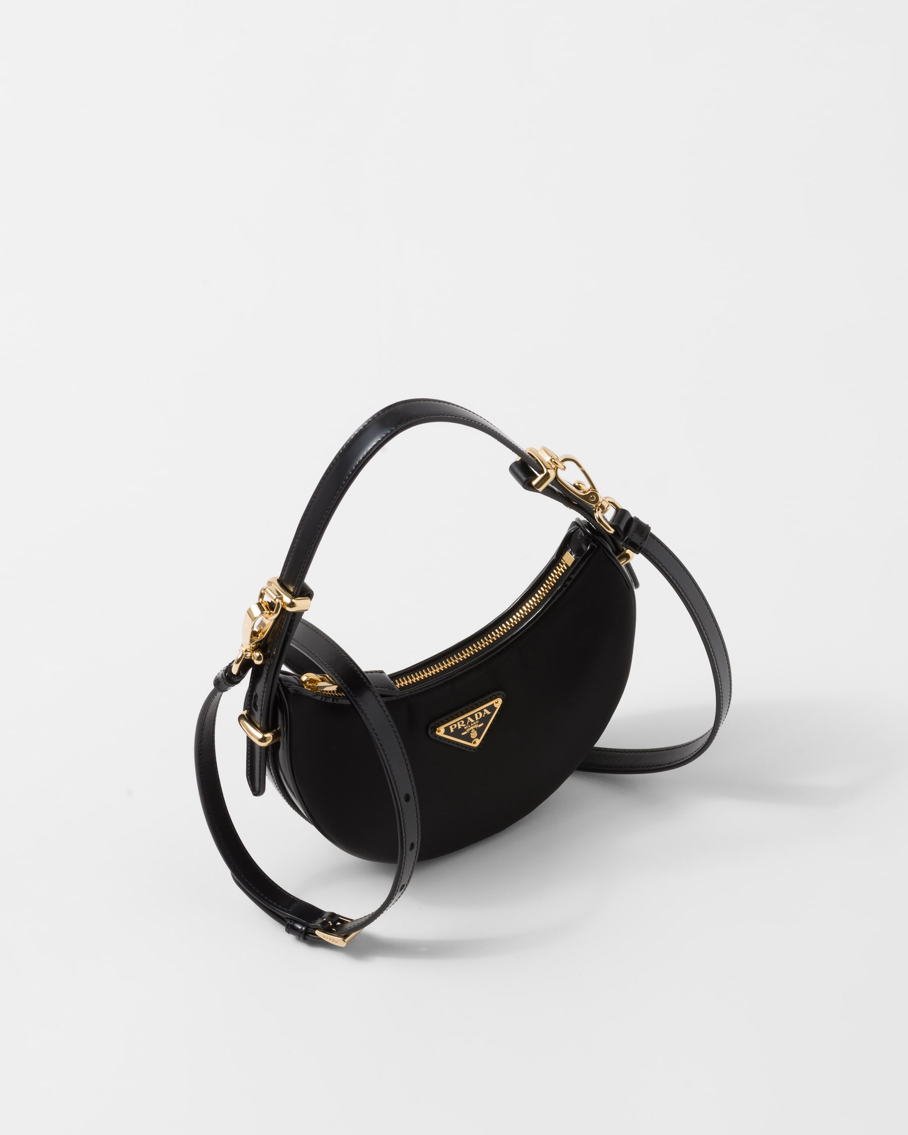 Black Prada Arqué Re-nylon And Brushed Leather Mini Shoulder Bag | PRADA