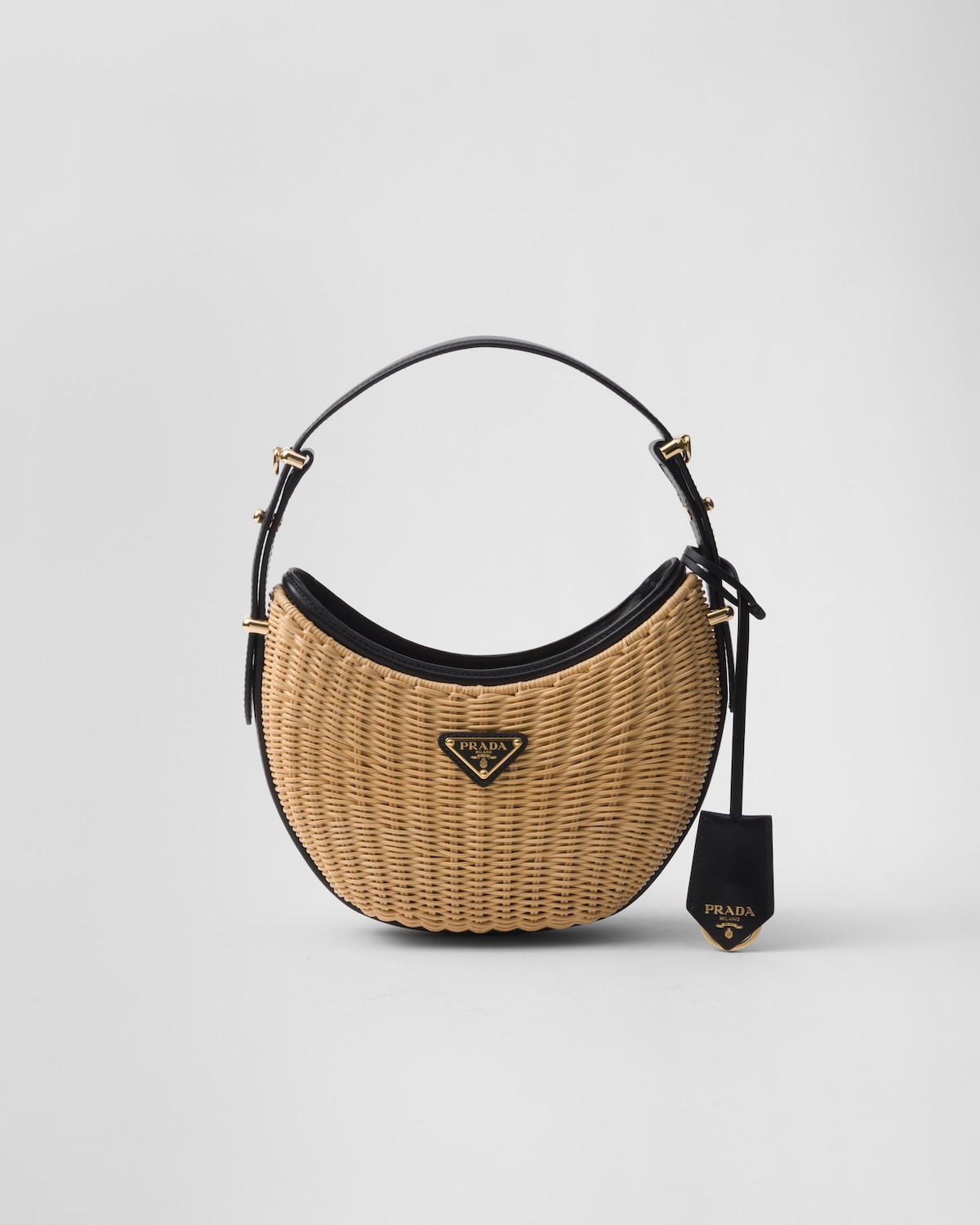 Tan/black Wicker And Leather Prada Arqué Bag | PRADA