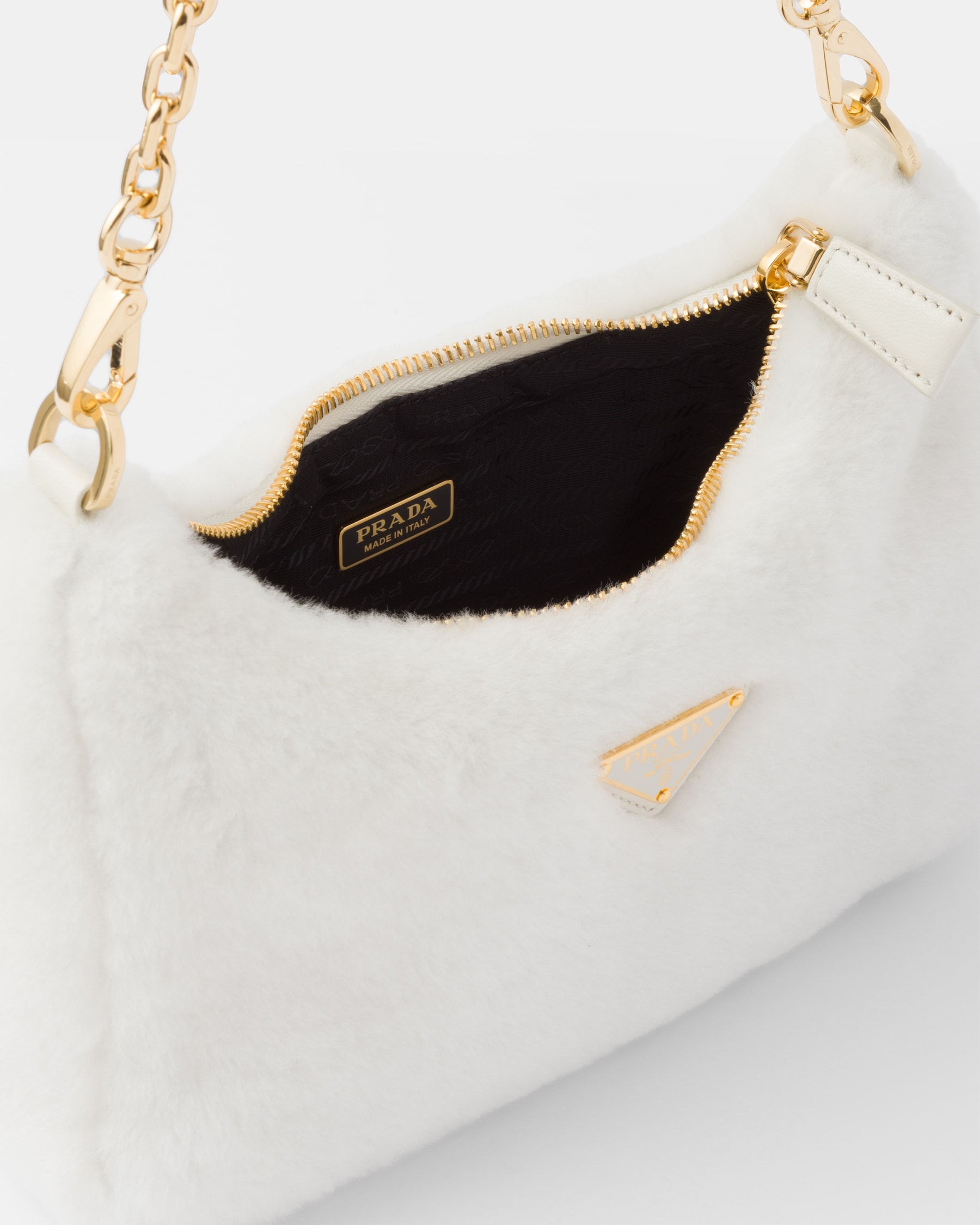 White Prada Re-edition Shearling Mini-bag | PRADA