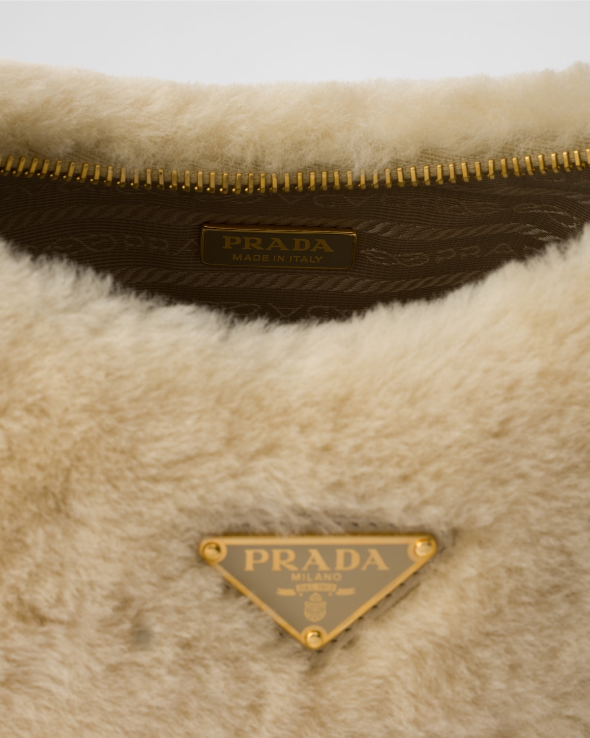 Ecru Prada Re-edition Shearling Mini-bag | PRADA