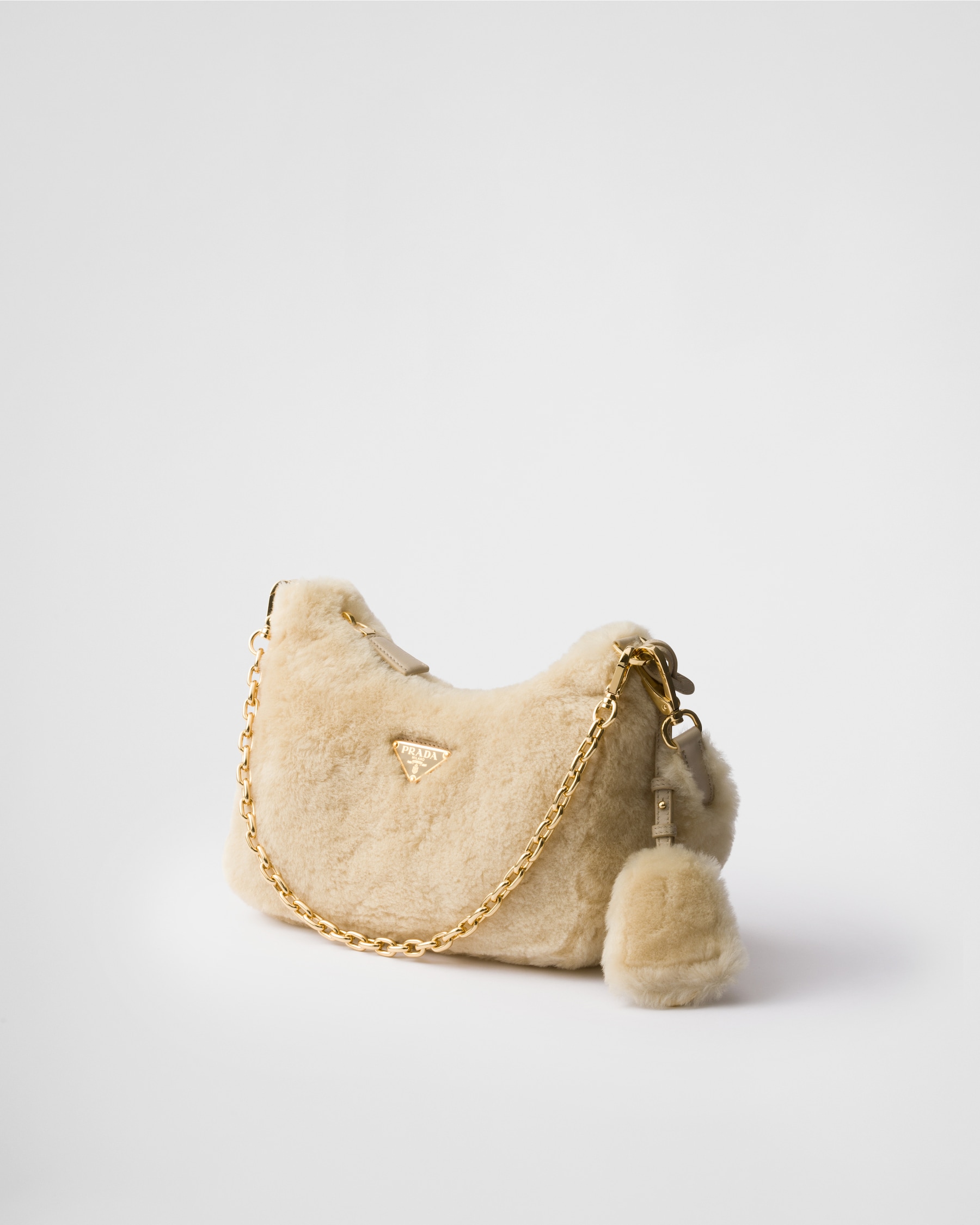 Ecru Prada Re-edition Mini Shearling Bag | PRADA - United States
