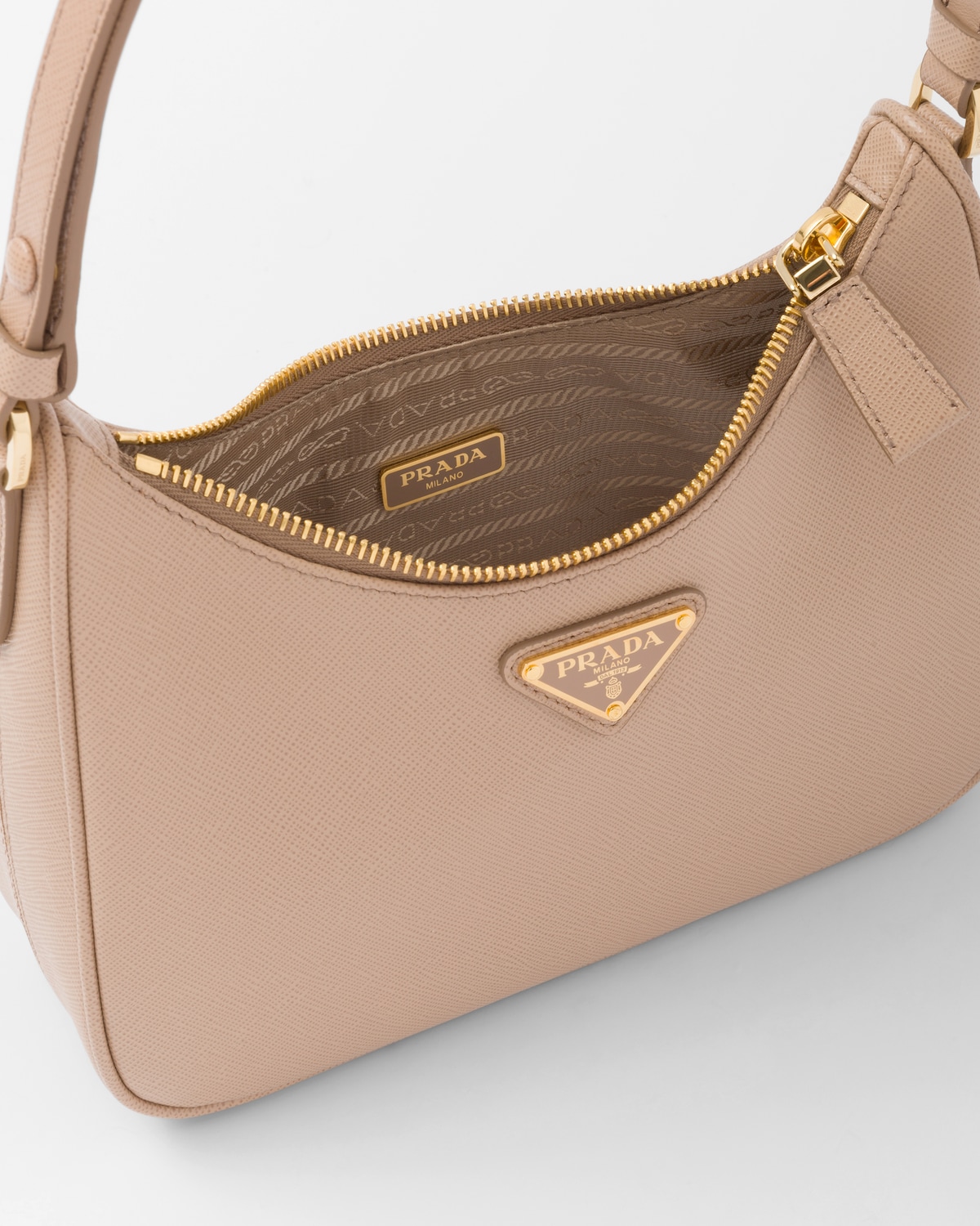 Cameo Beige Prada Re-edition Saffiano Leather Mini Bag | PRADA