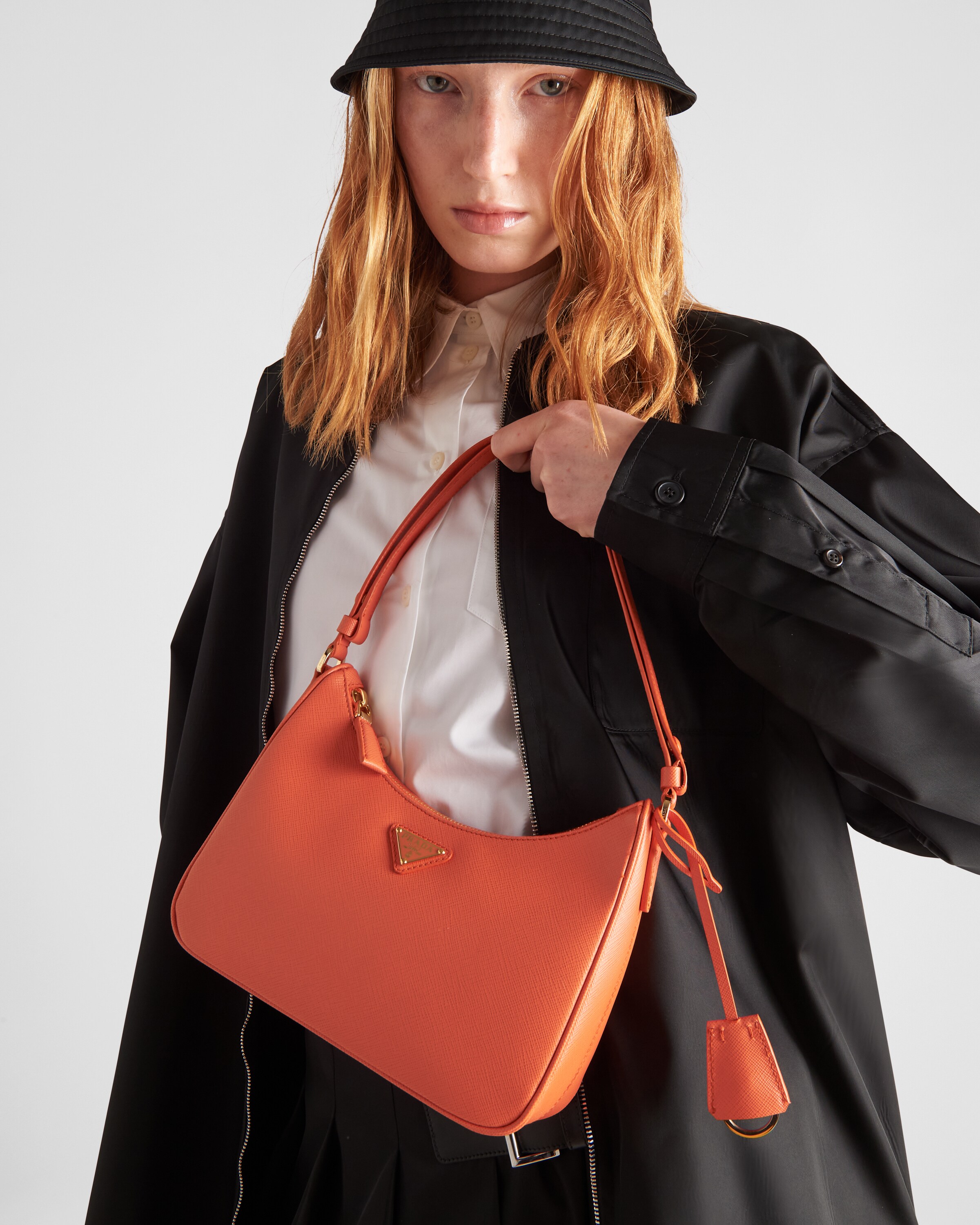 Orange Prada Re-edition Saffiano Leather Mini-bag | PRADA