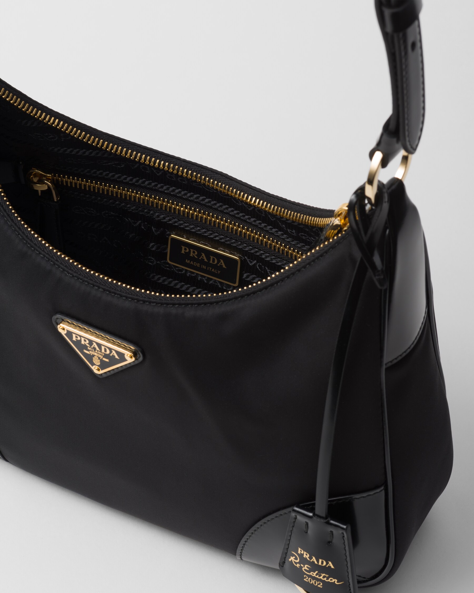 Black Prada Re-edition 2002 Re-nylon And Brushed Leather Shoulder Bag ...