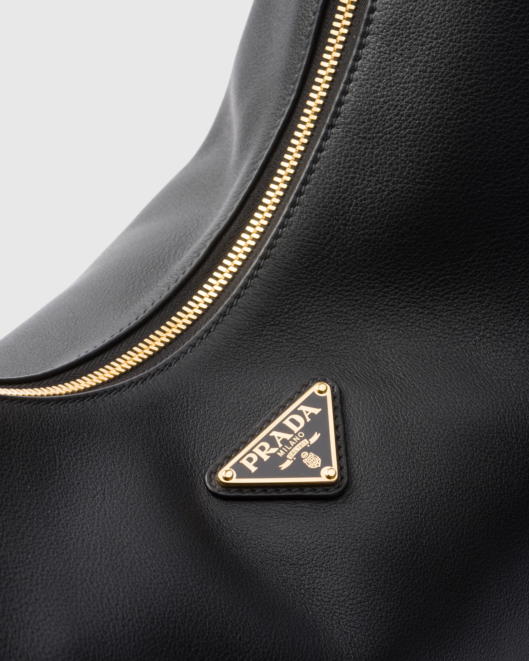 Black Prada Arqué Large Leather Shoulder Bag | PRADA