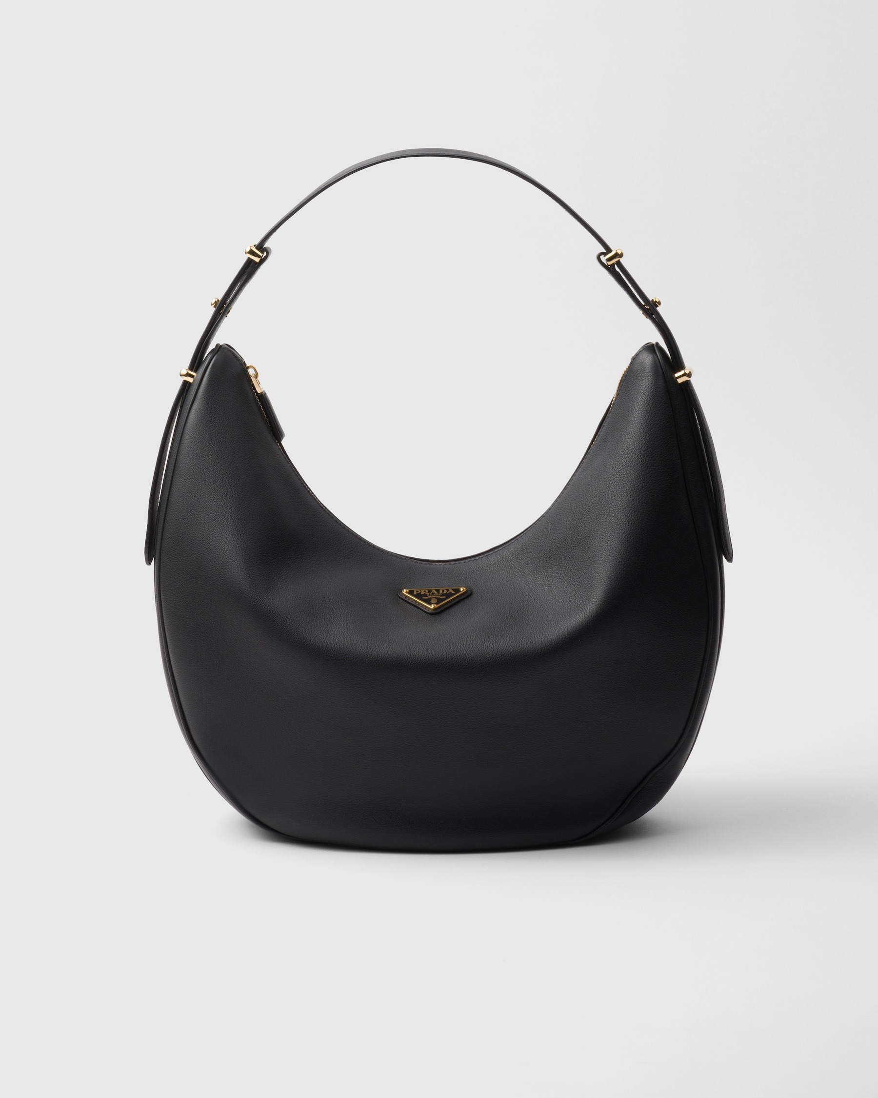 Black Prada Arqué Large Leather Shoulder Bag | PRADA