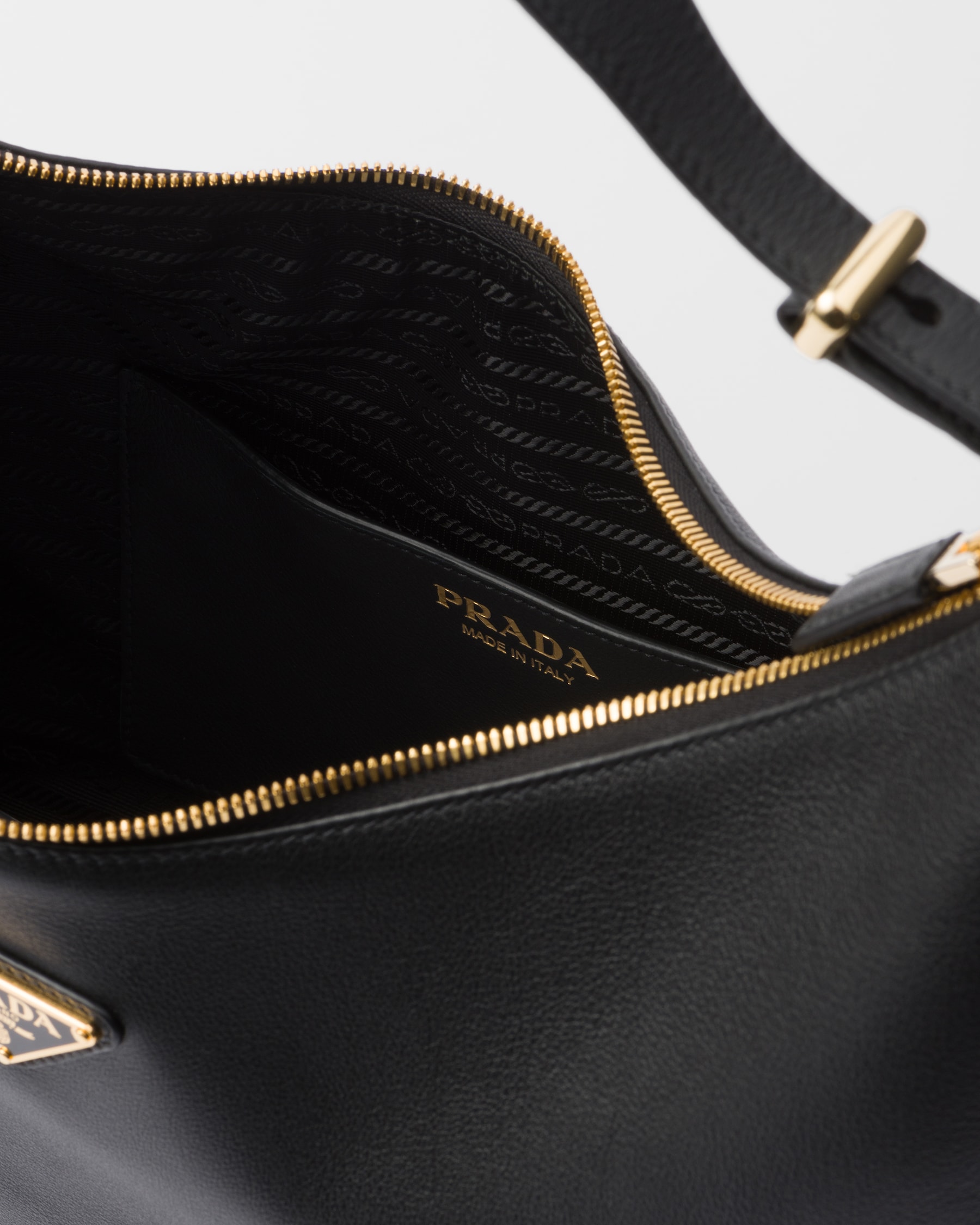 Black Prada Arqué Large Leather Shoulder Bag | PRADA