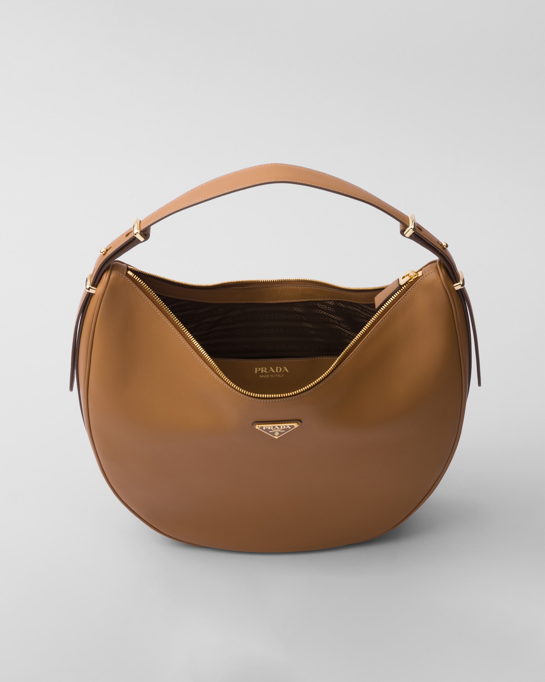 Caramel Prada Arqué Large Leather Shoulder Bag | PRADA