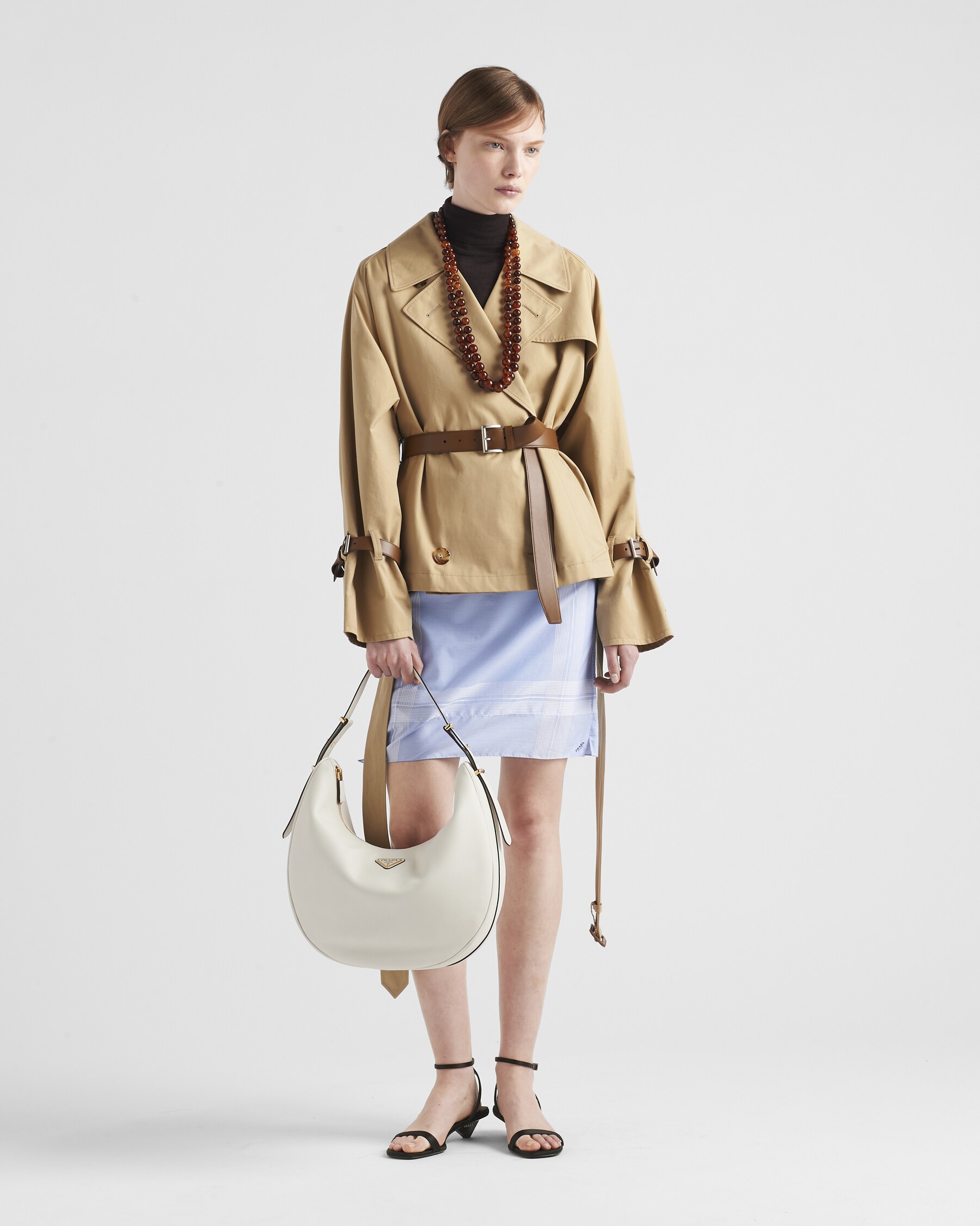 White Prada Arqué Large Leather Shoulder Bag | PRADA