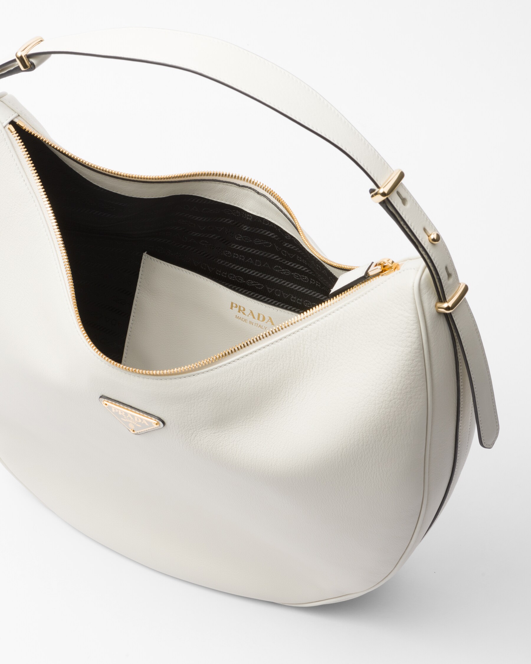 White Prada Arqué Large Leather Shoulder Bag | PRADA