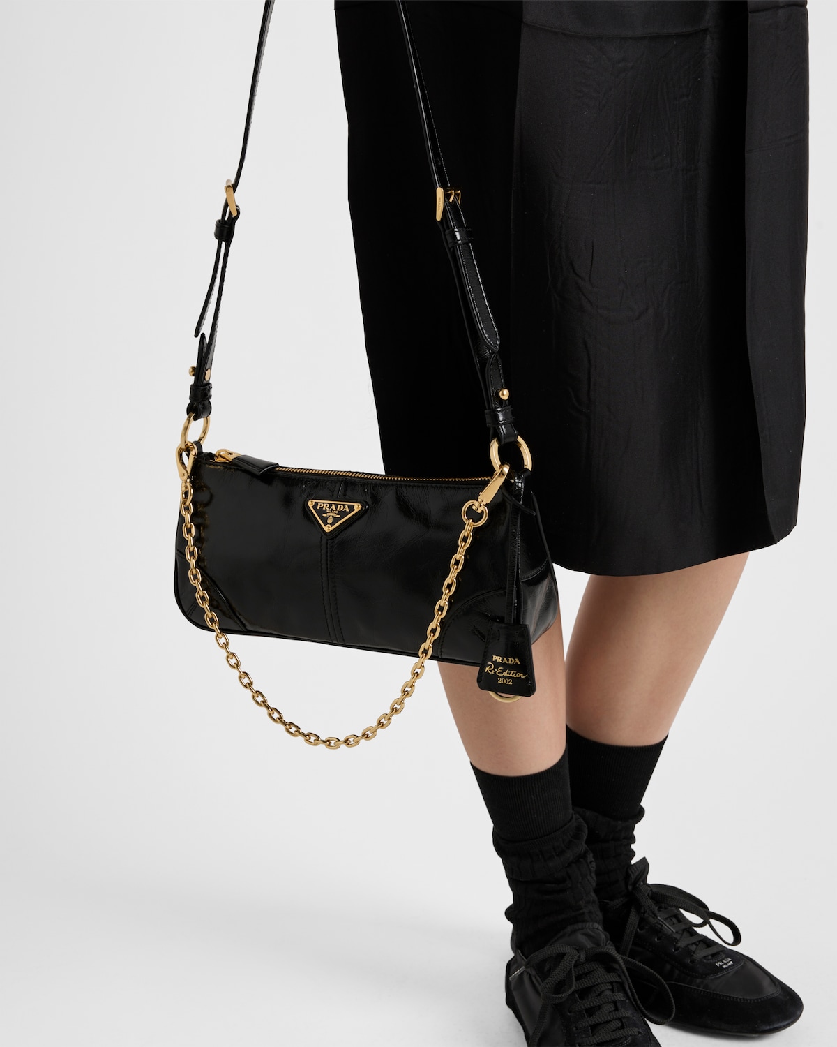 Black Prada Re-edition 2002 Medium Leather Shoulder Bag | PRADA